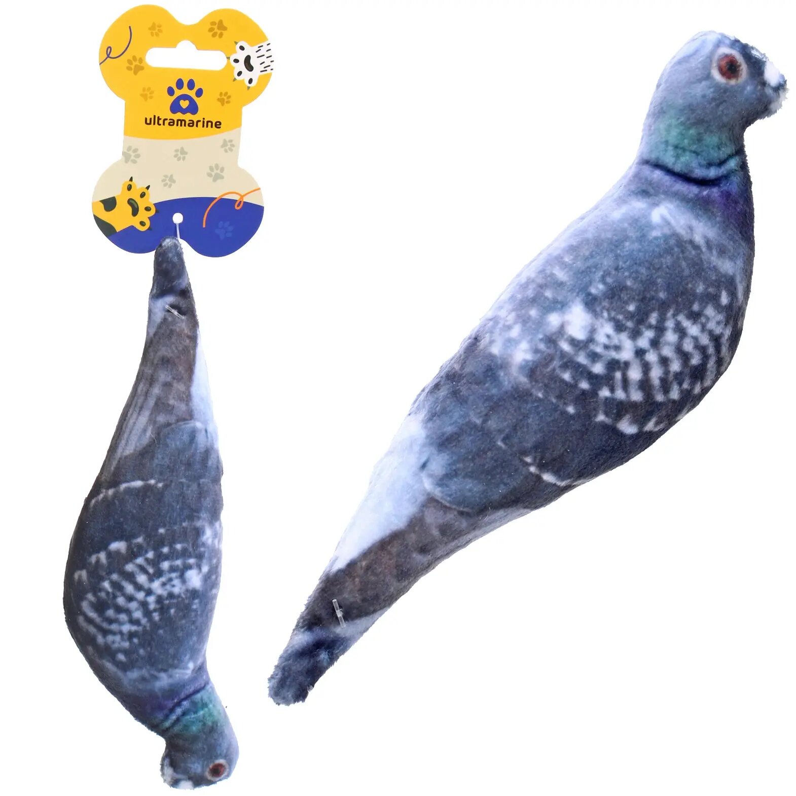 Мягкая игрушка для кошек «Голубь», 20 см, текстиль, реалистичный дизайн, серый/черный/белый