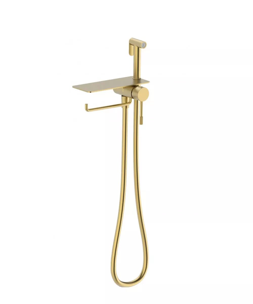 Встраиваемый смеситель для биде от бренда Vieir с держателем для бумаги и полкой V403052-S матовое золото