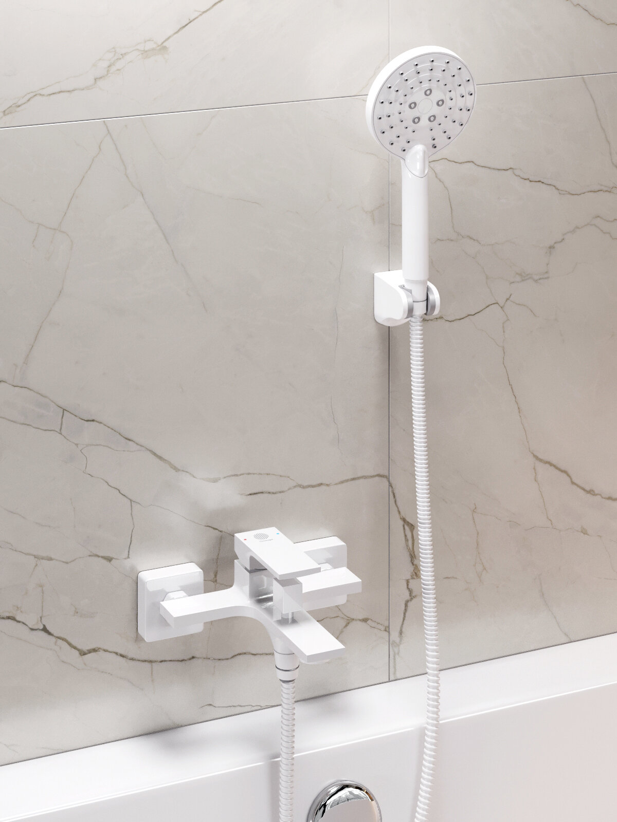 Смеситель для ванны Orange M04-300w однорычажный, с душевым набором, белый