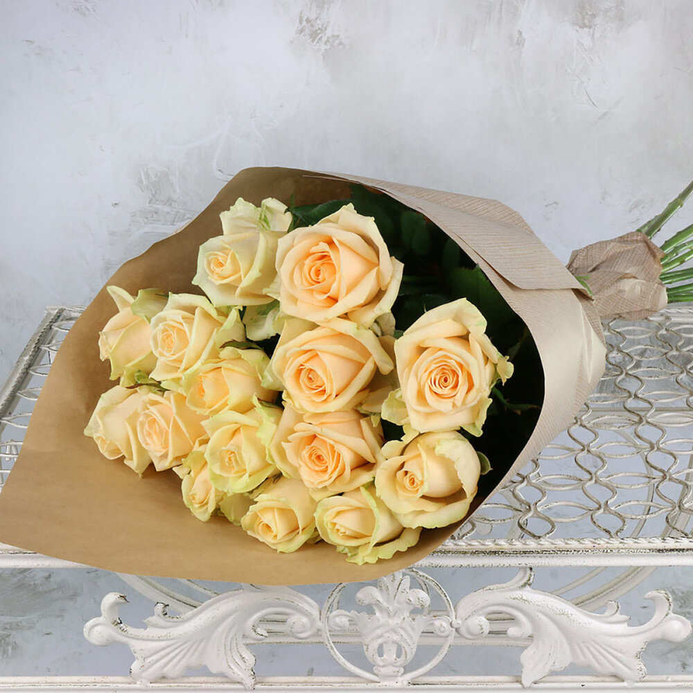 Букет Маркет, монобукет, роза РС 60 см коралл, Роза Микс, 15шт, высота 60 см