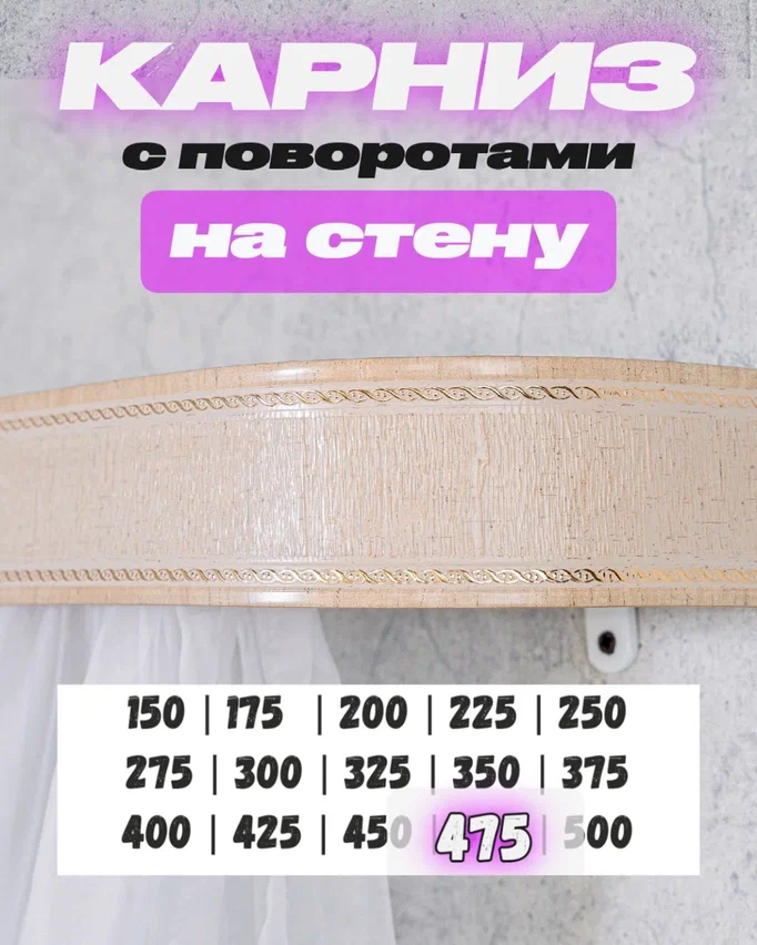 Гардина настенная двухрядная 475 см составная бежевая твоя зона комфорта
