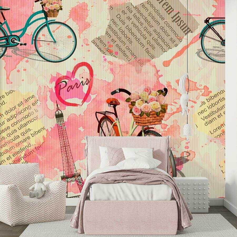 Фотообои Париж ретро газета 9-284-M-Флок 270 x 300 см (ВхШ) Бесшовные, флизелиновые, влагостойкие обои