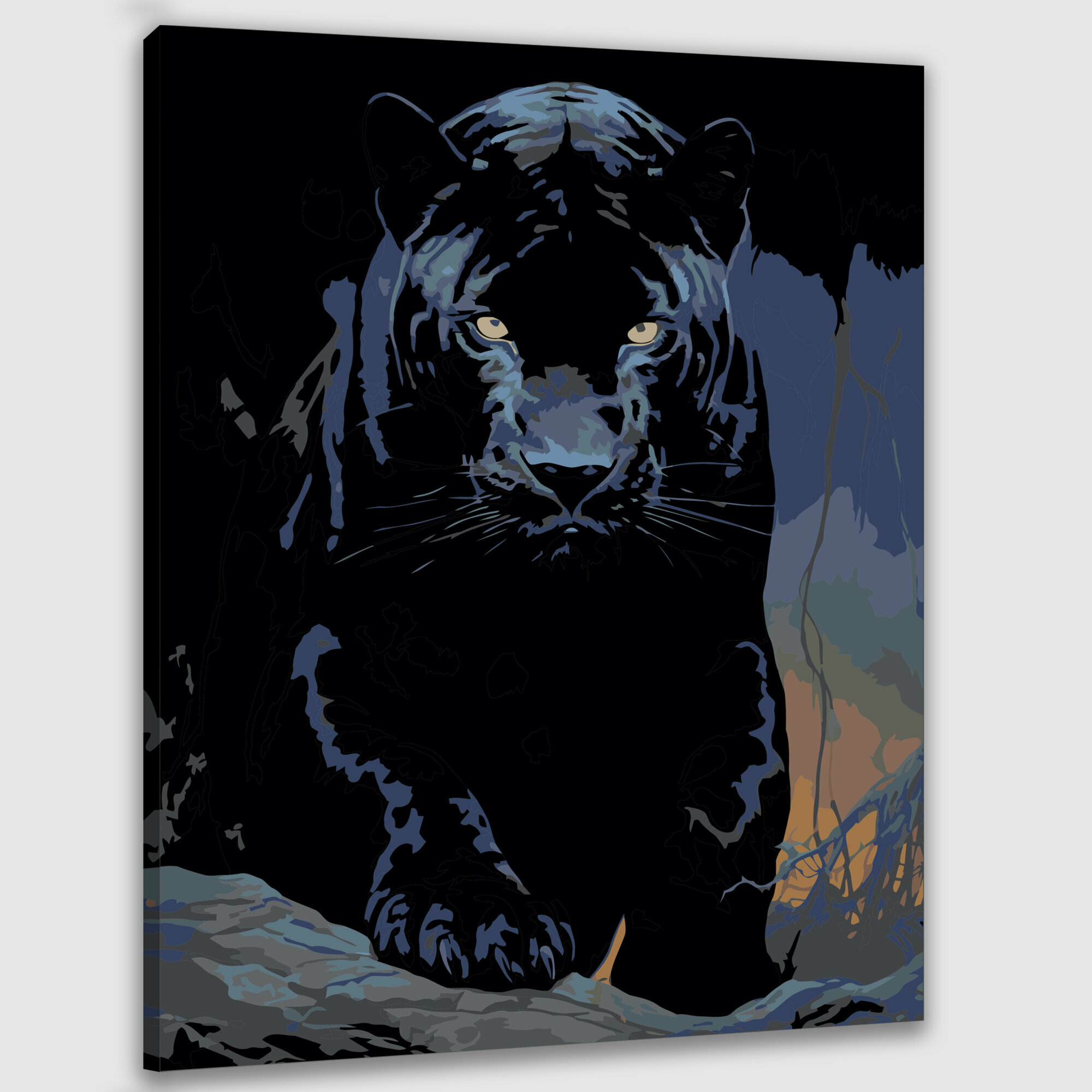 Картина по номерам 40x50 см, черная пантера, масляная картина, лунное сияние, гладкий мех, желтые глаза, сила
