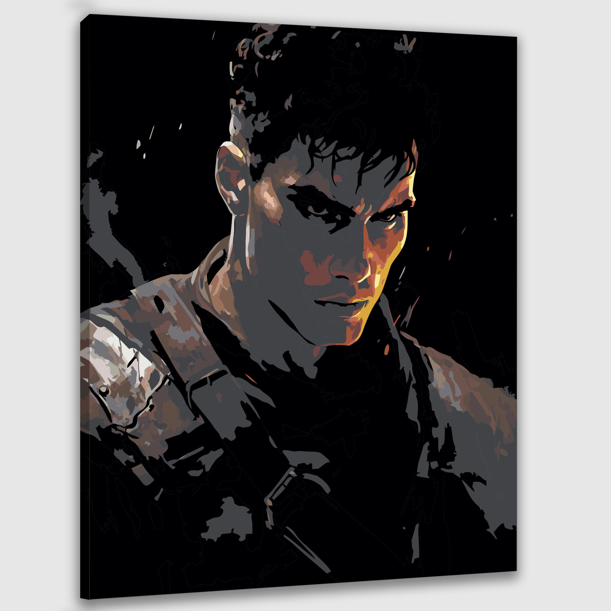 Картина по номерам 40x50 см, цифровой портрет, Гатс, Берсерк, задумчивая напряженность, потрепанный внешний вид, шрамы