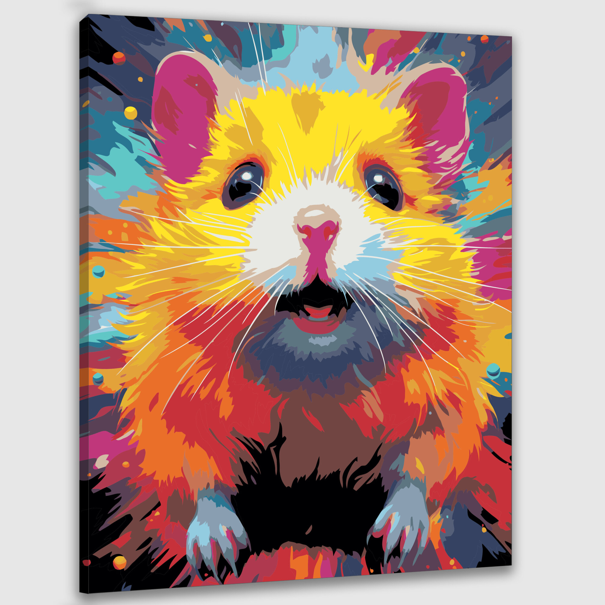 Картина по номерам 40x50 см, игривый хомячок, цифровая иллюстрация, яркие цвета, калейдоскоп, смелые цвета, мех хомячка