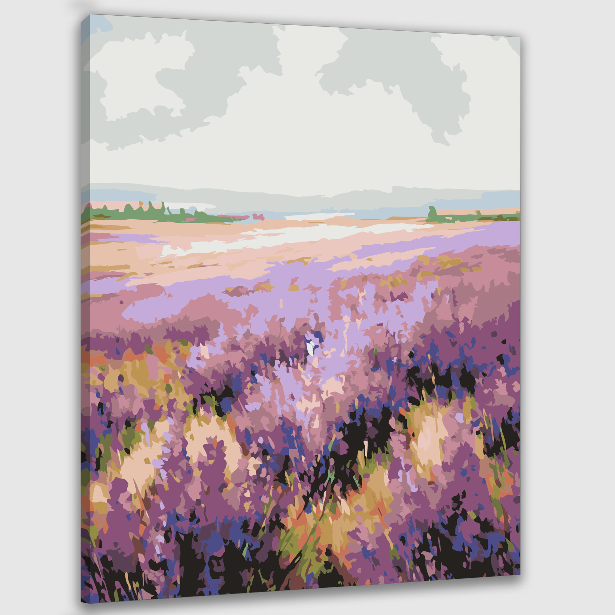 Картина по номерам 40x50 см, картина, масло, поле, лаванда, фиолетовые цветы, лепестки, аромат, мазки кисти, движение