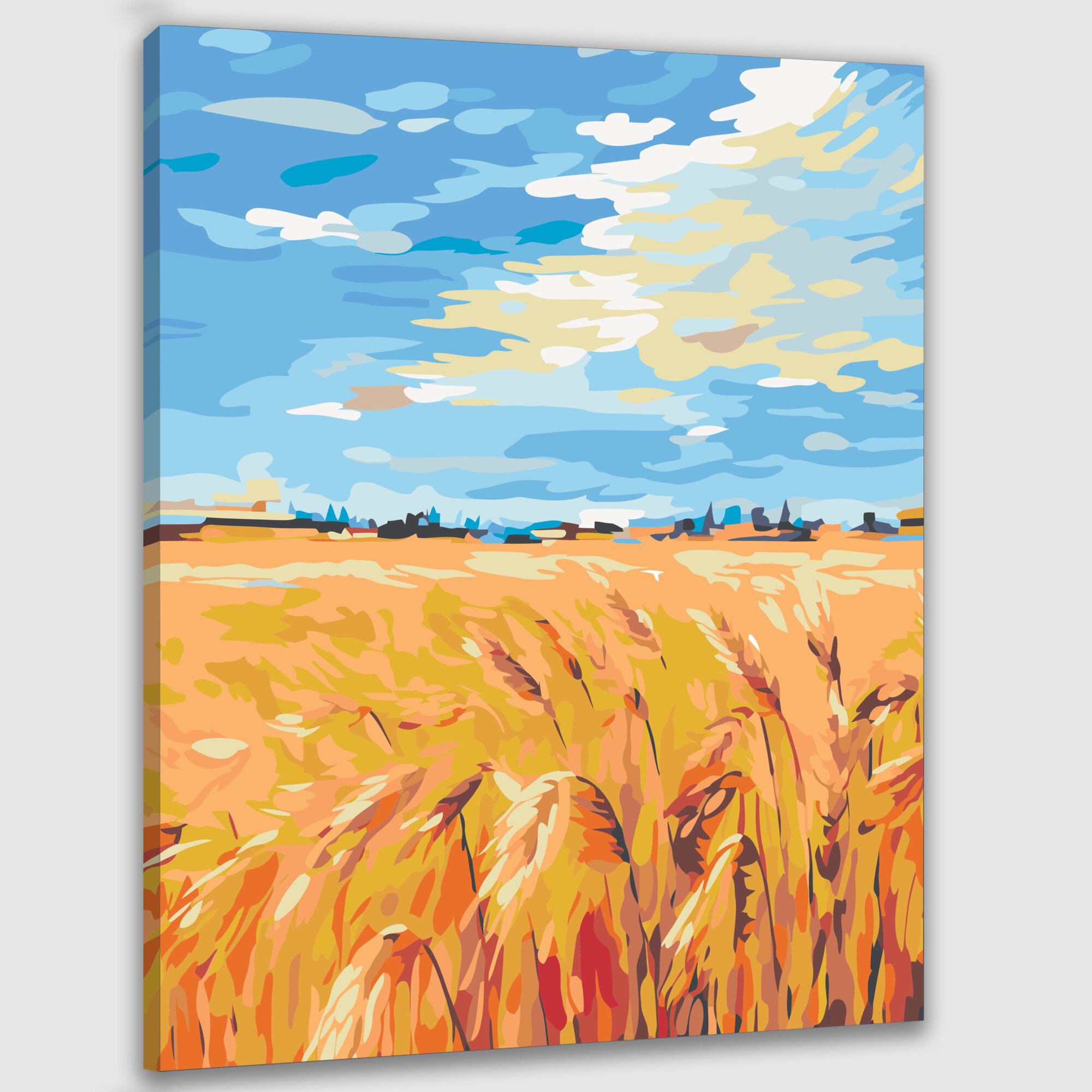 Картина по номерам 40x50 см, стиль Ван Гога, цифровое искусство, пшеничное поле, урожай, золотистые стебли