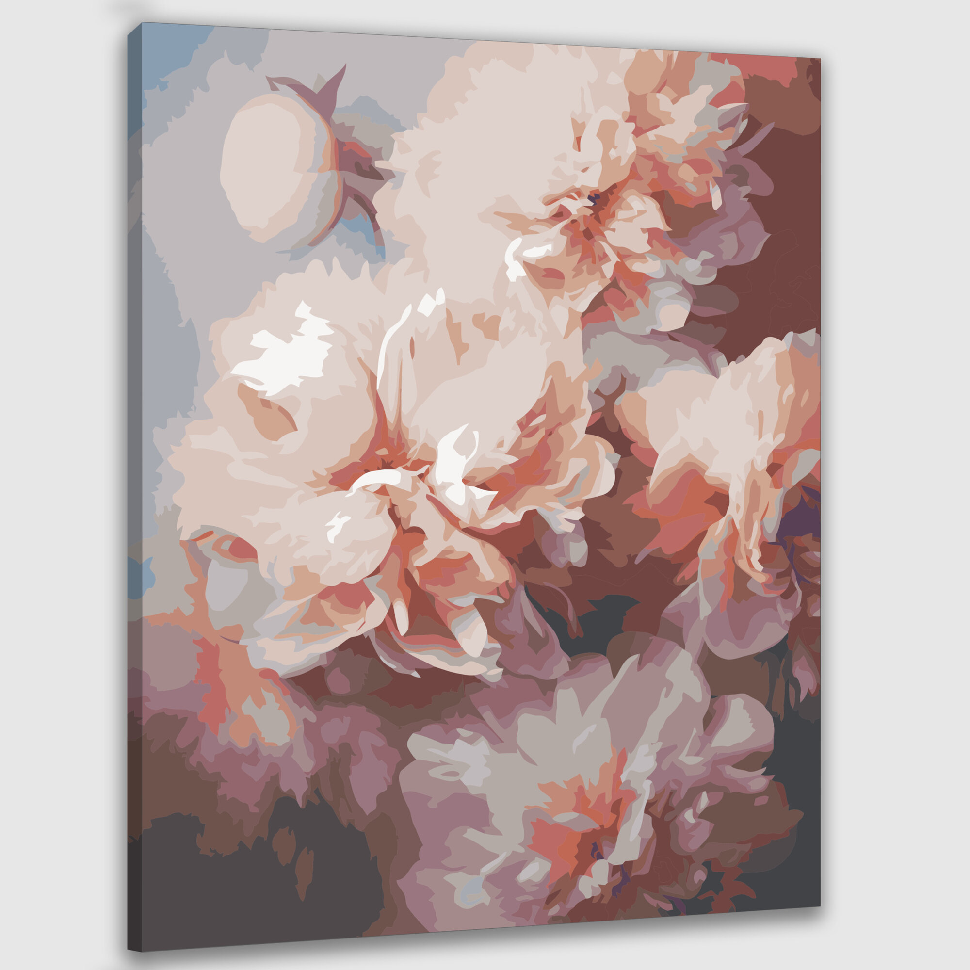 Картина по номерам 40x50 см, пионы, цветущие, крупный план, яркие цвета, бархатистая текстура, лепестки