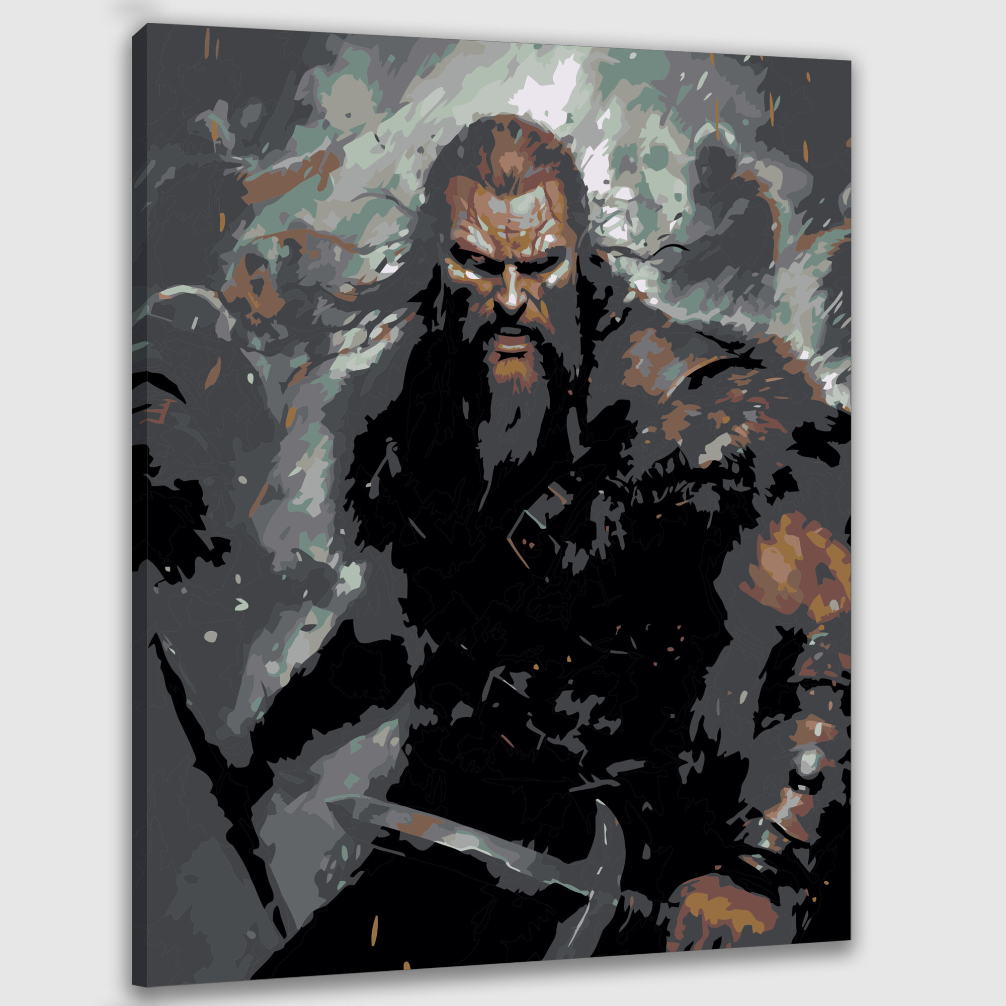 Картина по номерам 40x50 см, викинг, берсерк, топор, битва, мускулы, окровавленный, дикий взгляд, поверженные враги