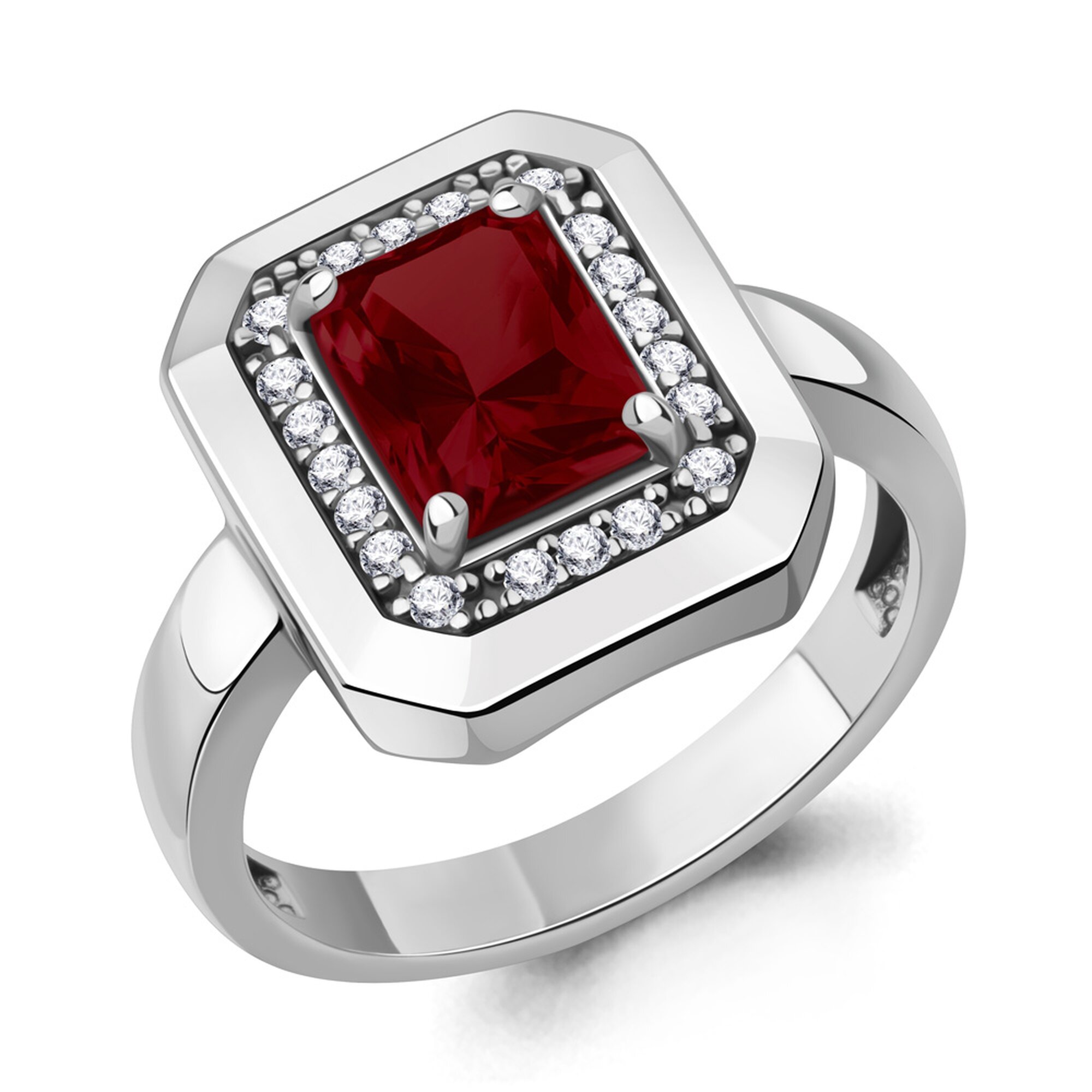 Кольцо, серебро, 925 проба, родирование, гранат, фианит