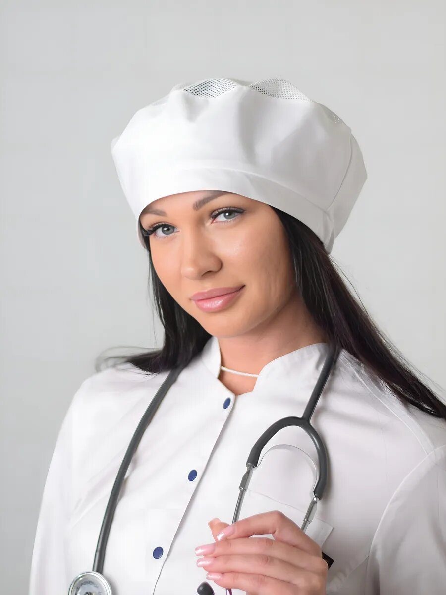 Берет поварской белый с сеточкой