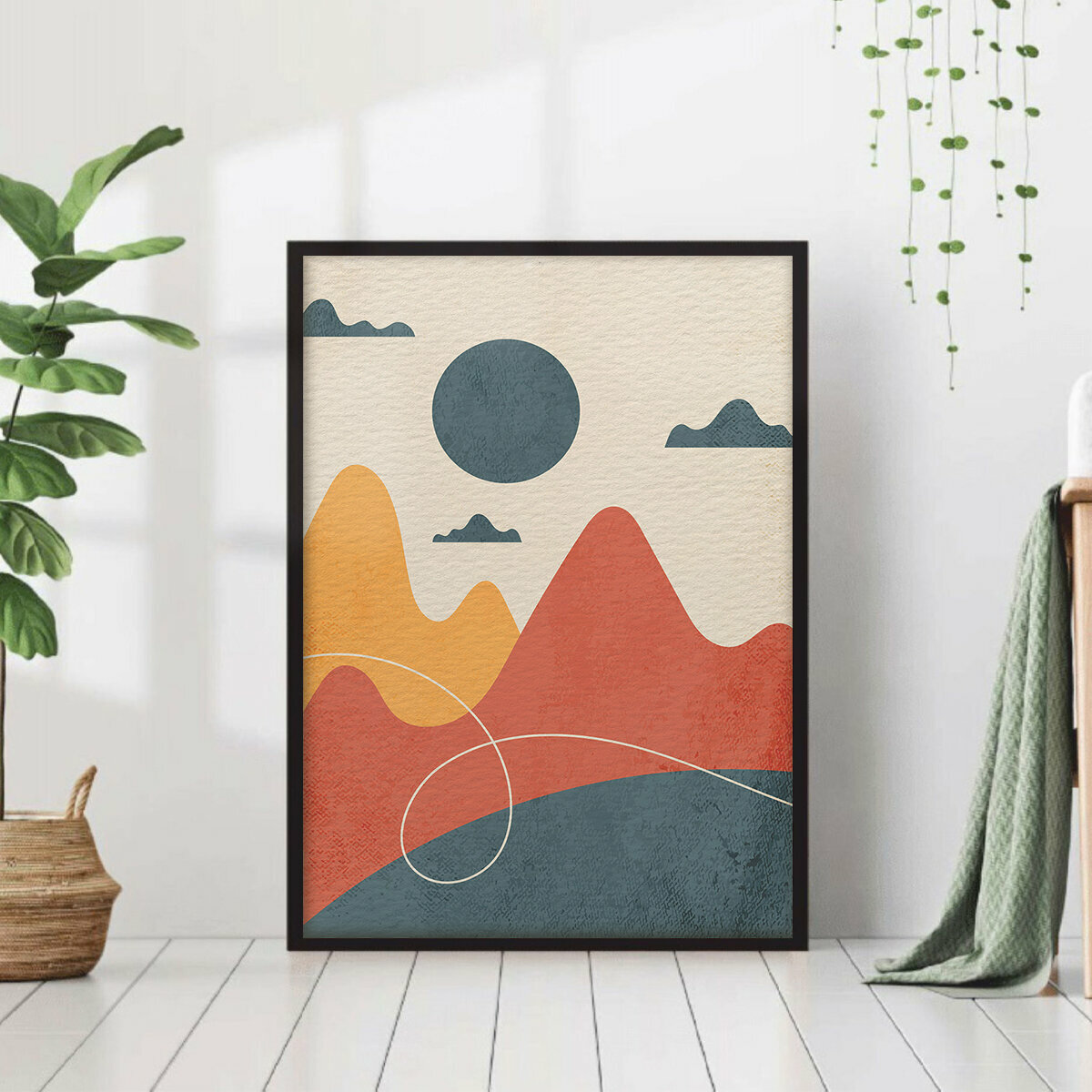 Постер "Абстрактные горы" в черной рамке 50x70 см для интерьера на стену