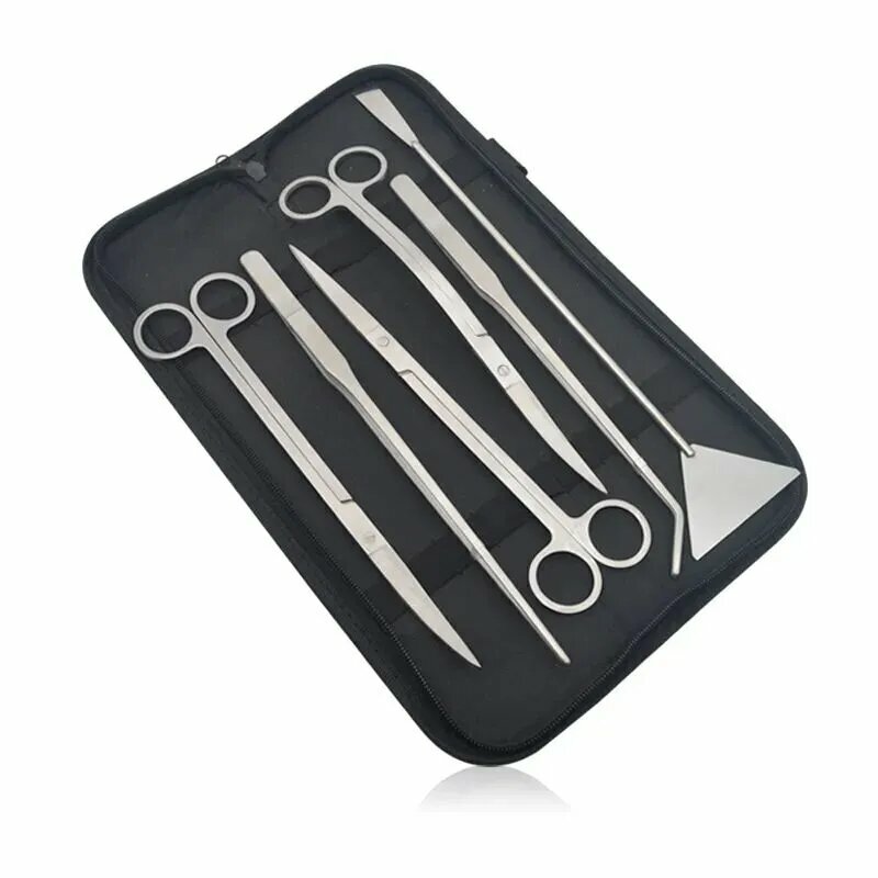 Набор инструментов для очистки декоративных резервуаров. Ножницы, пинцеты и шпатели для ухода за аквариумными растениями.