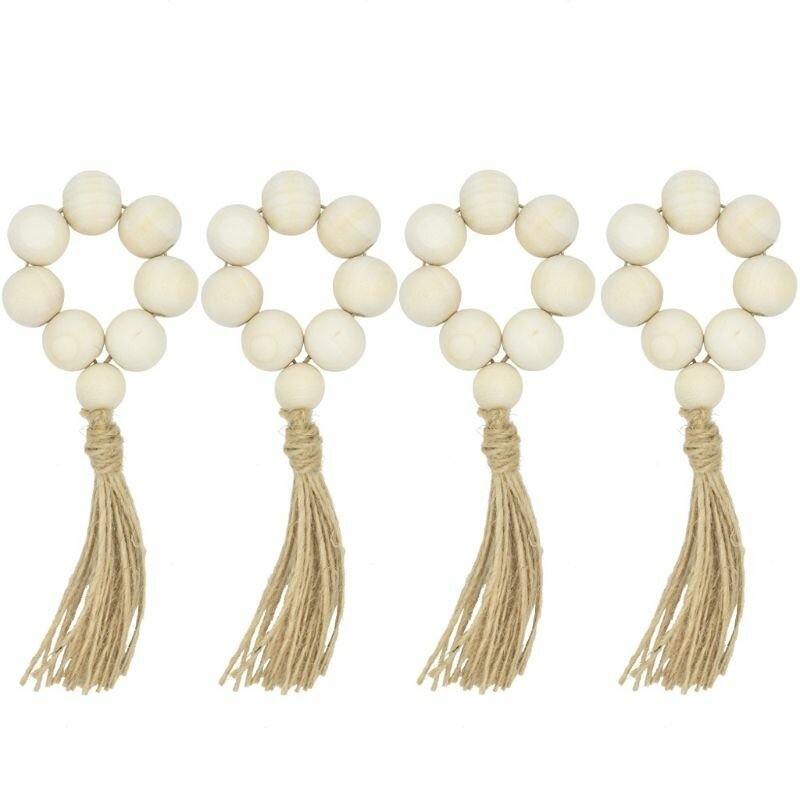 Упаковка из 4 штук, пасторальное деревянное кольцо для салфеток бисера-1