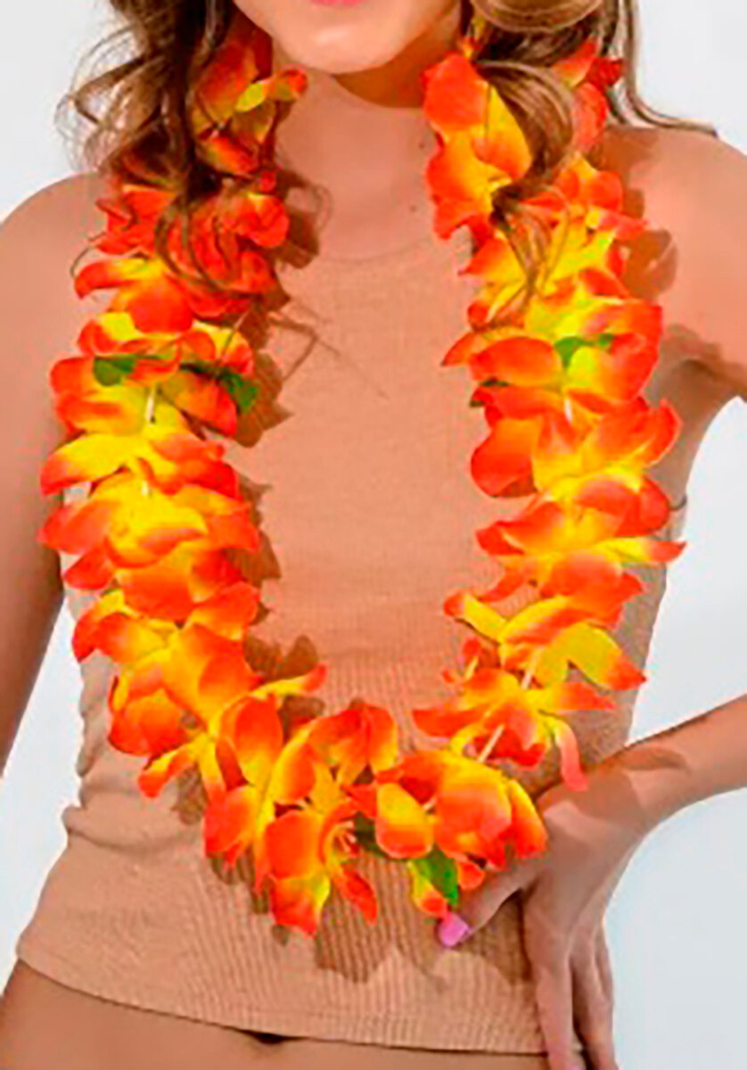 Карнавальный костюм Гавайская вечеринка, оранжевый, леи и юбка