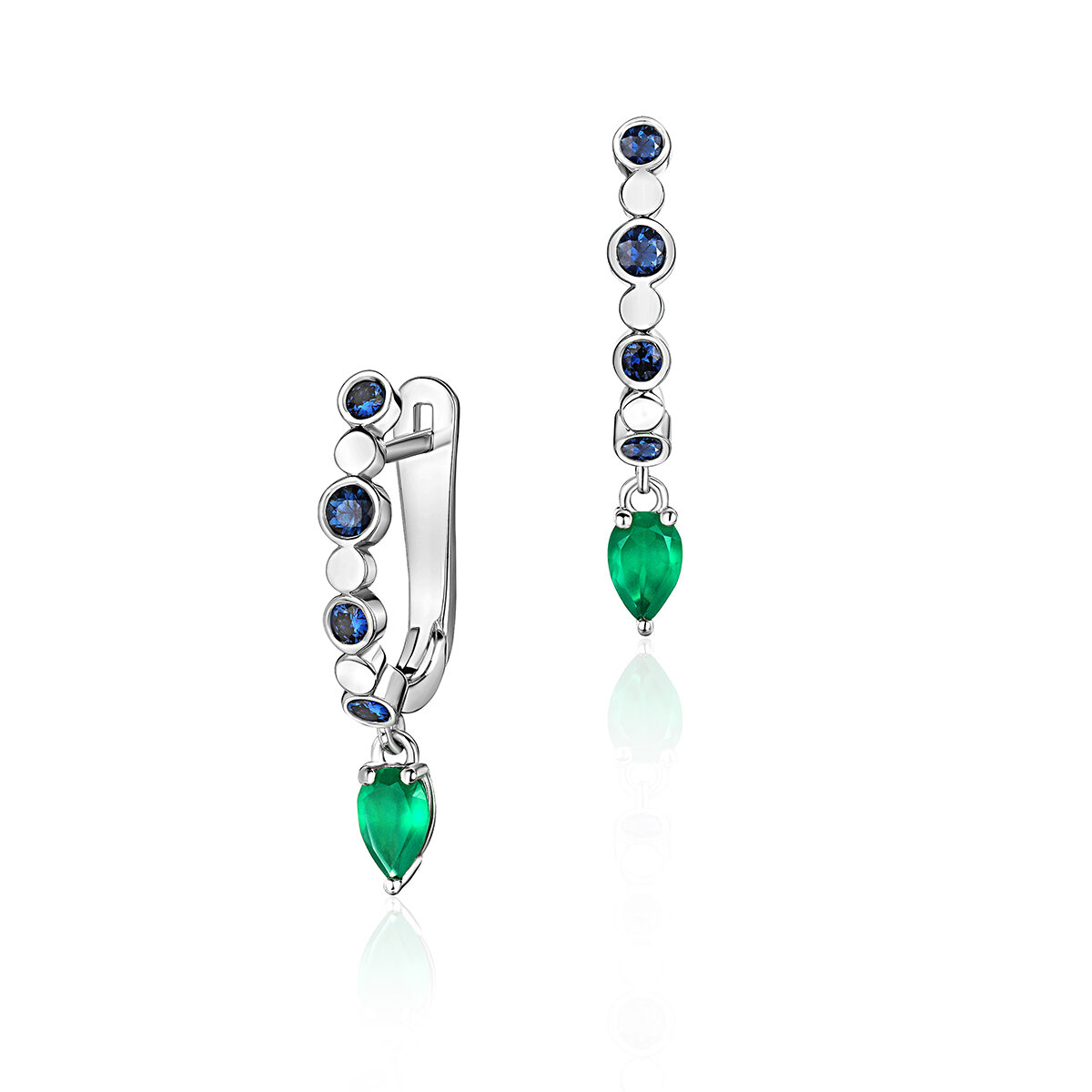 Серьги, белое золото, 585 проба, агат, сапфир