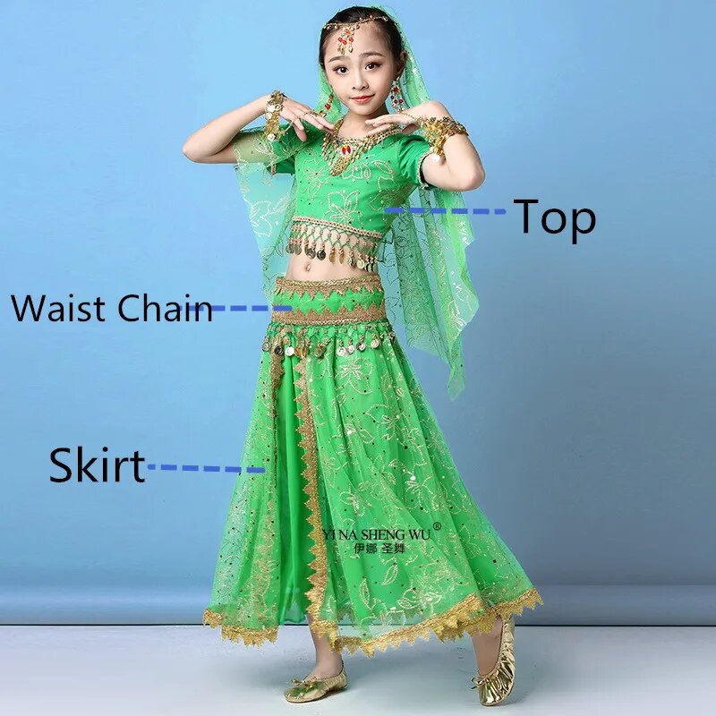 Детский костюм для танца живота YI NA SHENG WU 2/3/5/7/8 шт. L, Green 3pcs