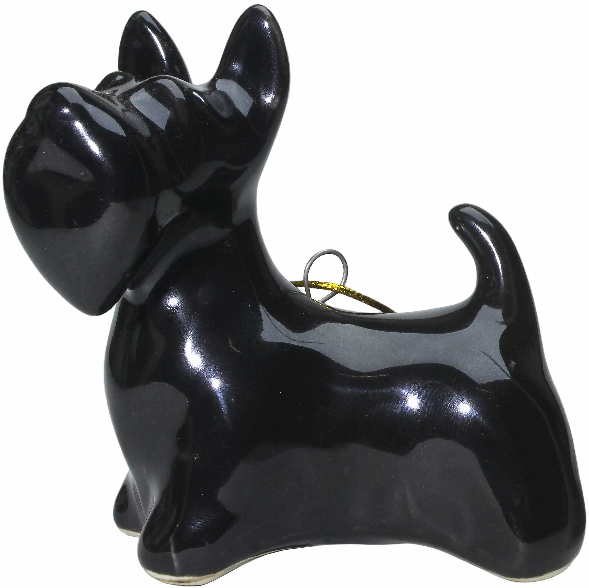 "Скотч-терьер повернул голову черный" в картонной коробке фарфоровая елочная игрушка украшение цветная коллекция