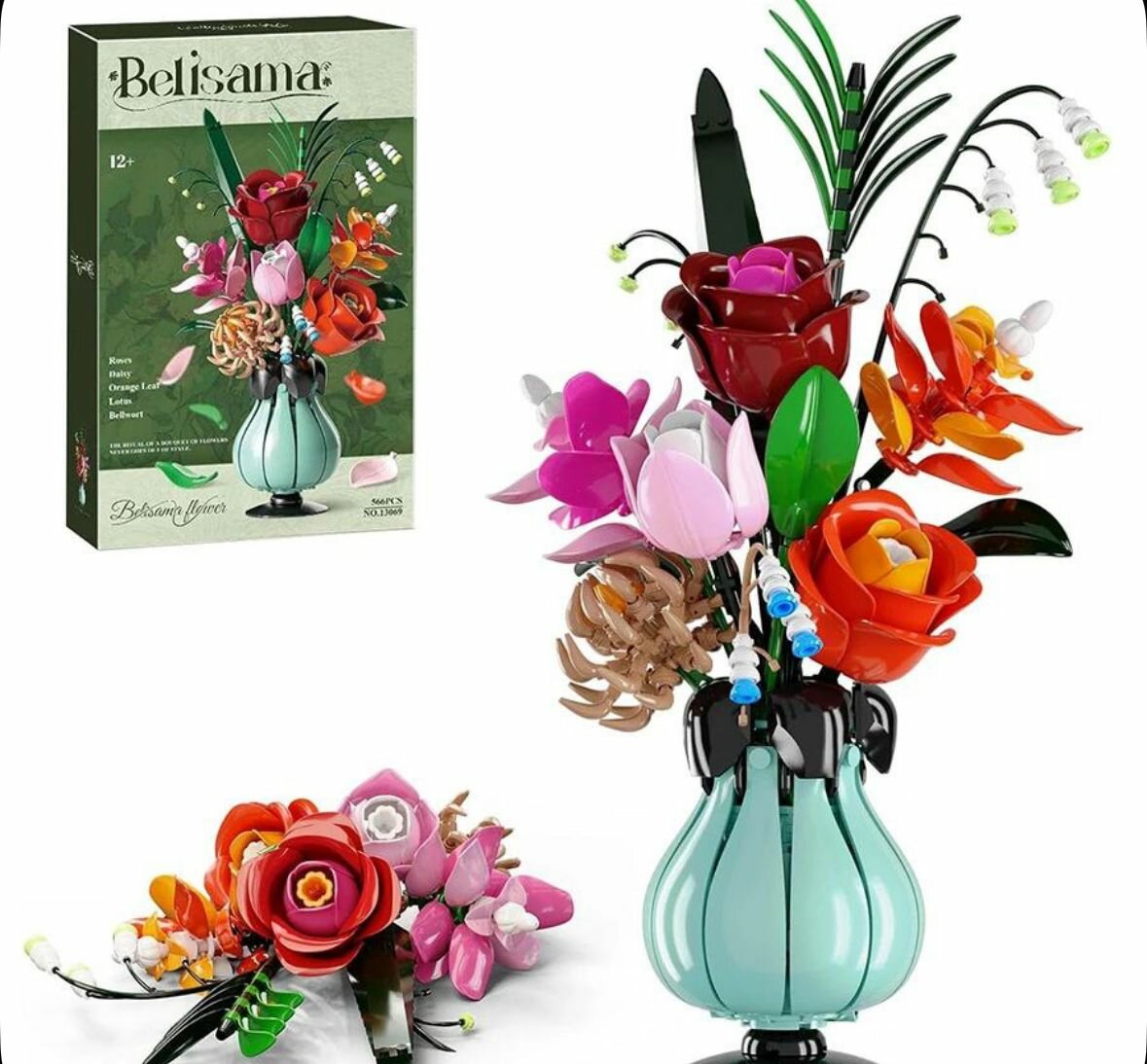 Конструктор NO13069 Пандора роза букет цветов ваза Декор 566 PCS