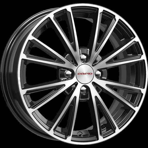 Диск автомобильный литой КиК Меандр 16x6 4x100 et50 dia60.1 Чёрный глянцевый с полированной лицевой частью