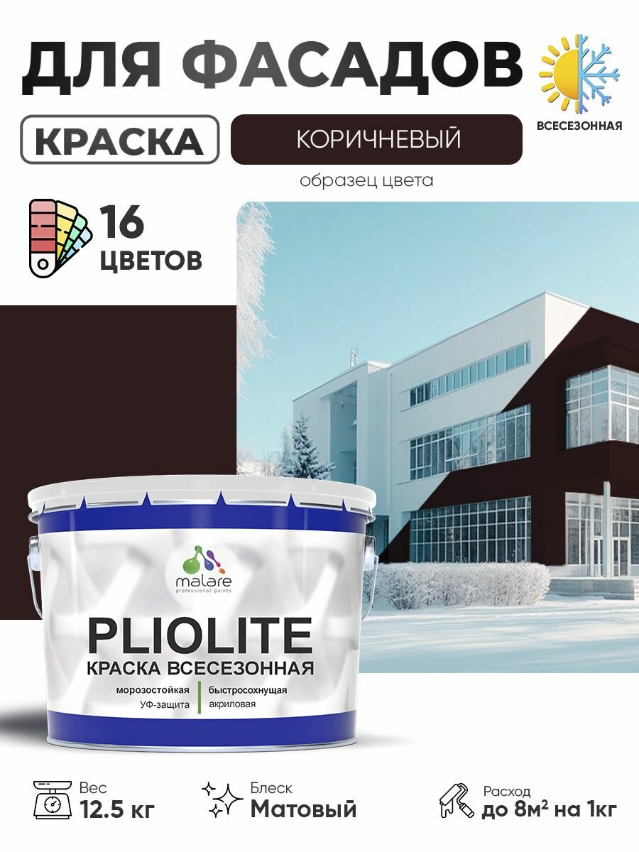 Краска-эмаль Pliolite всесезонная, зимняя, для всех типов поверхностей, антикоррозионная, RAL 8017, коричневый, матовая, 12,5 кг.
