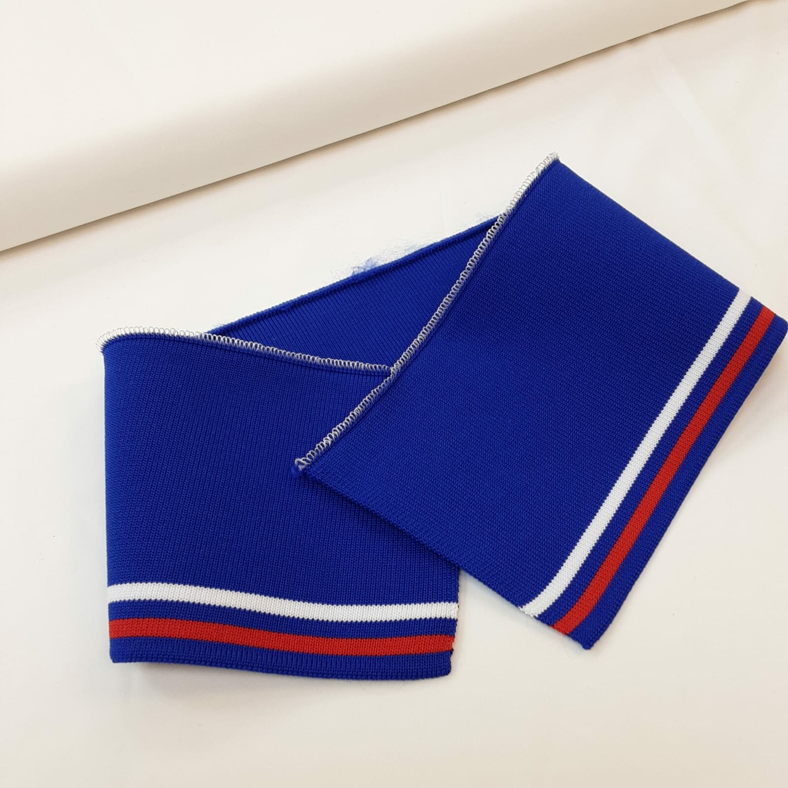 Воротник( 40*8) для рубашки поло, полиэстер , цвет синий с полосками, белый\красный.