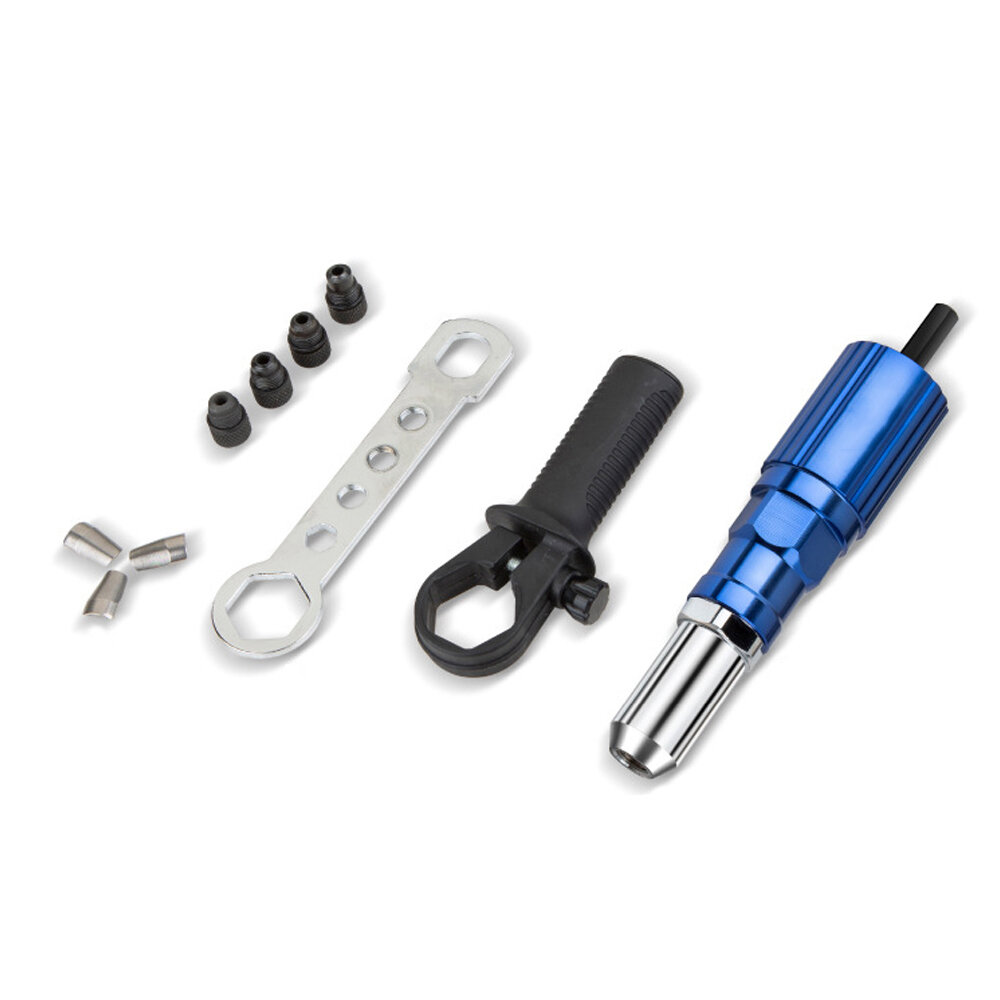 Rivet Gun Adapter for Electric Drill Cordless Riveting Tool with Wrench Detachable Handle 3/32' 1/8' 5/32' 3/16' Nuts Spare Paw