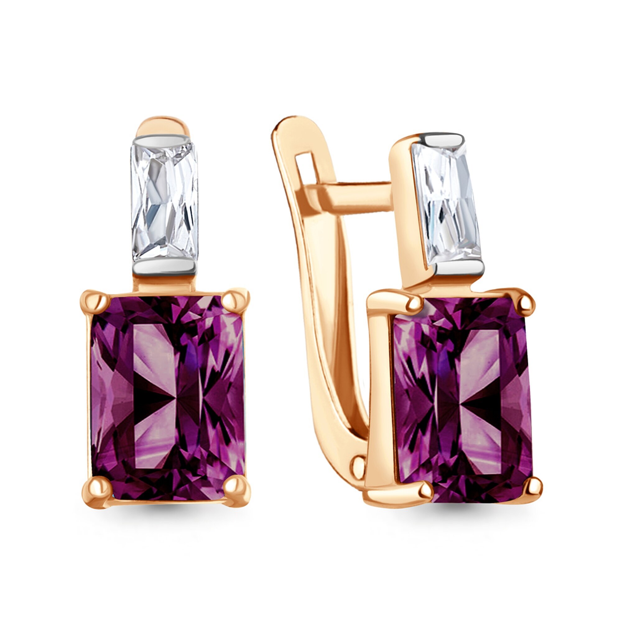 Серьги, серебро, 925 проба, золочение, фианит, аметист