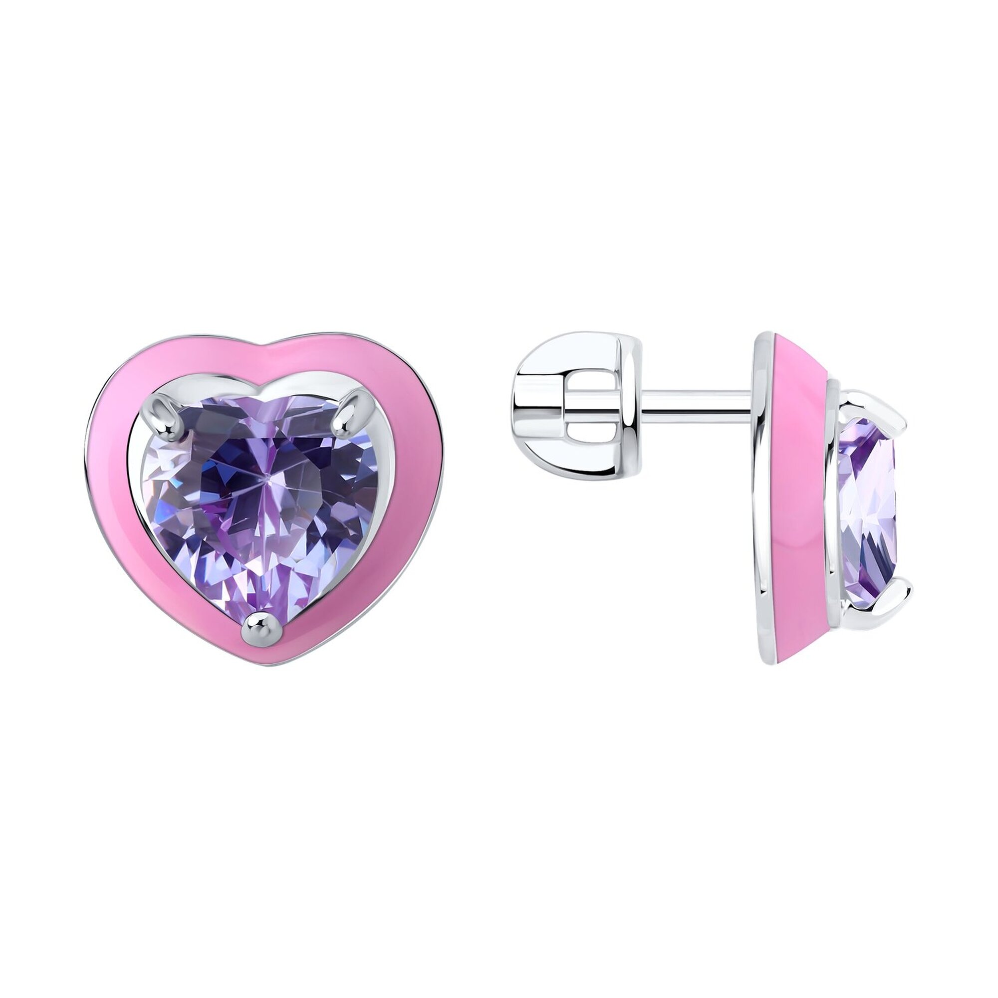 Серьги пусеты, серебро, 925 проба, родирование, эмаль, фианит