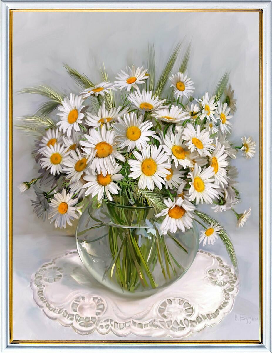 Картина "Ромашки", 30х40 см, художник - Бузин, оформлена в багет. Арт. БИ3-30х40