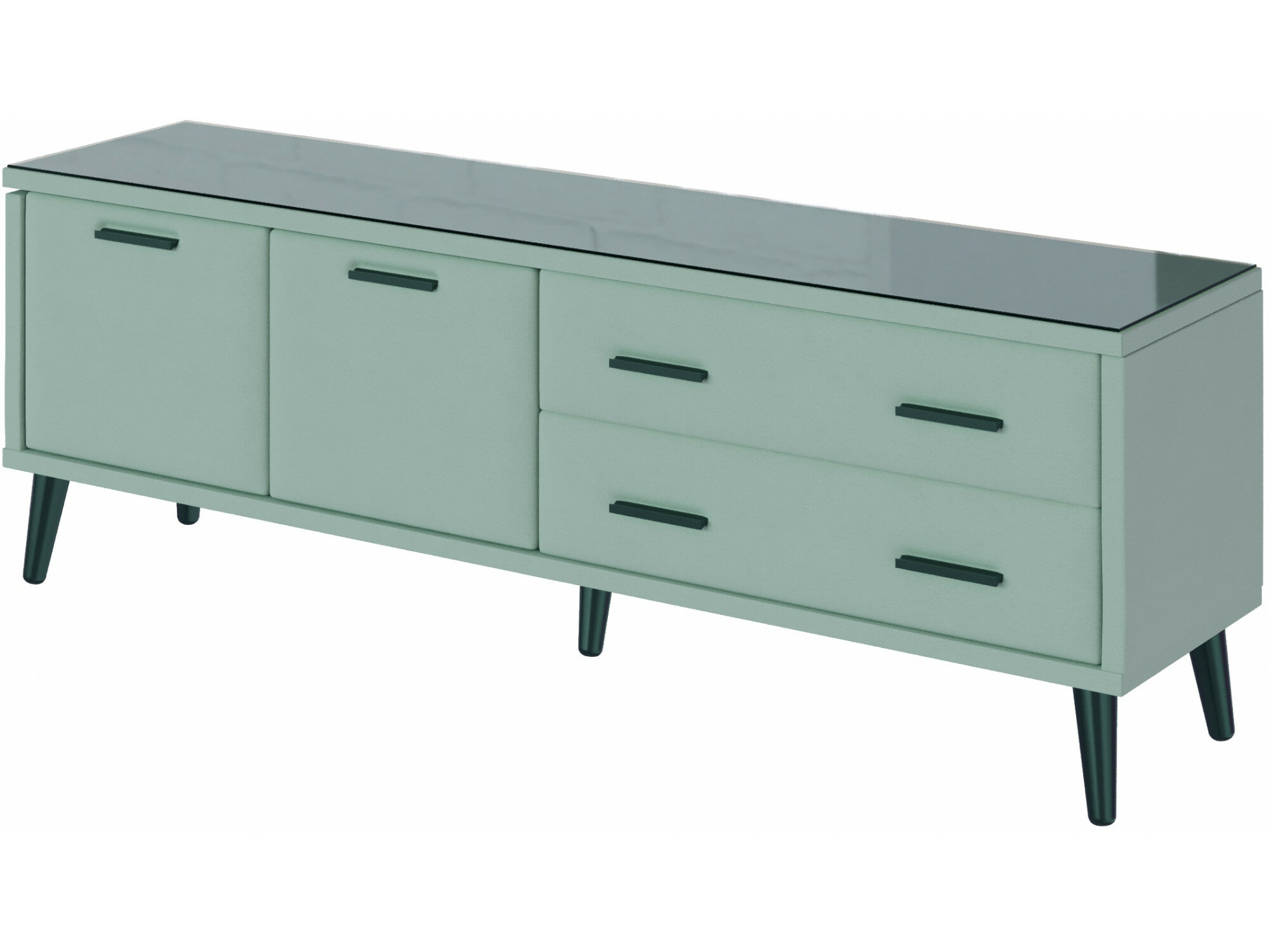 Тумба ТВ интерьерная 1600, с мягкой обивкой, 160х39х56велюр мятный