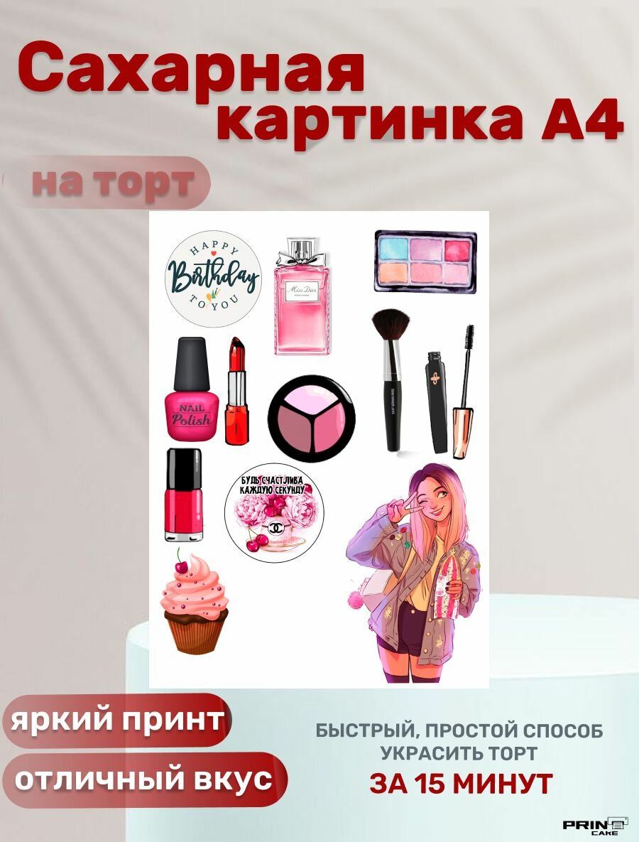 Сахарная картинка для торта на день рождения дочке. Декор для выпечки, украшения для торта девочке.