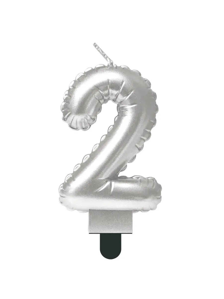 Свеча тортовая цифра "Шар" Серебро 2, 7,5 см, 1 шт. / Веселуха