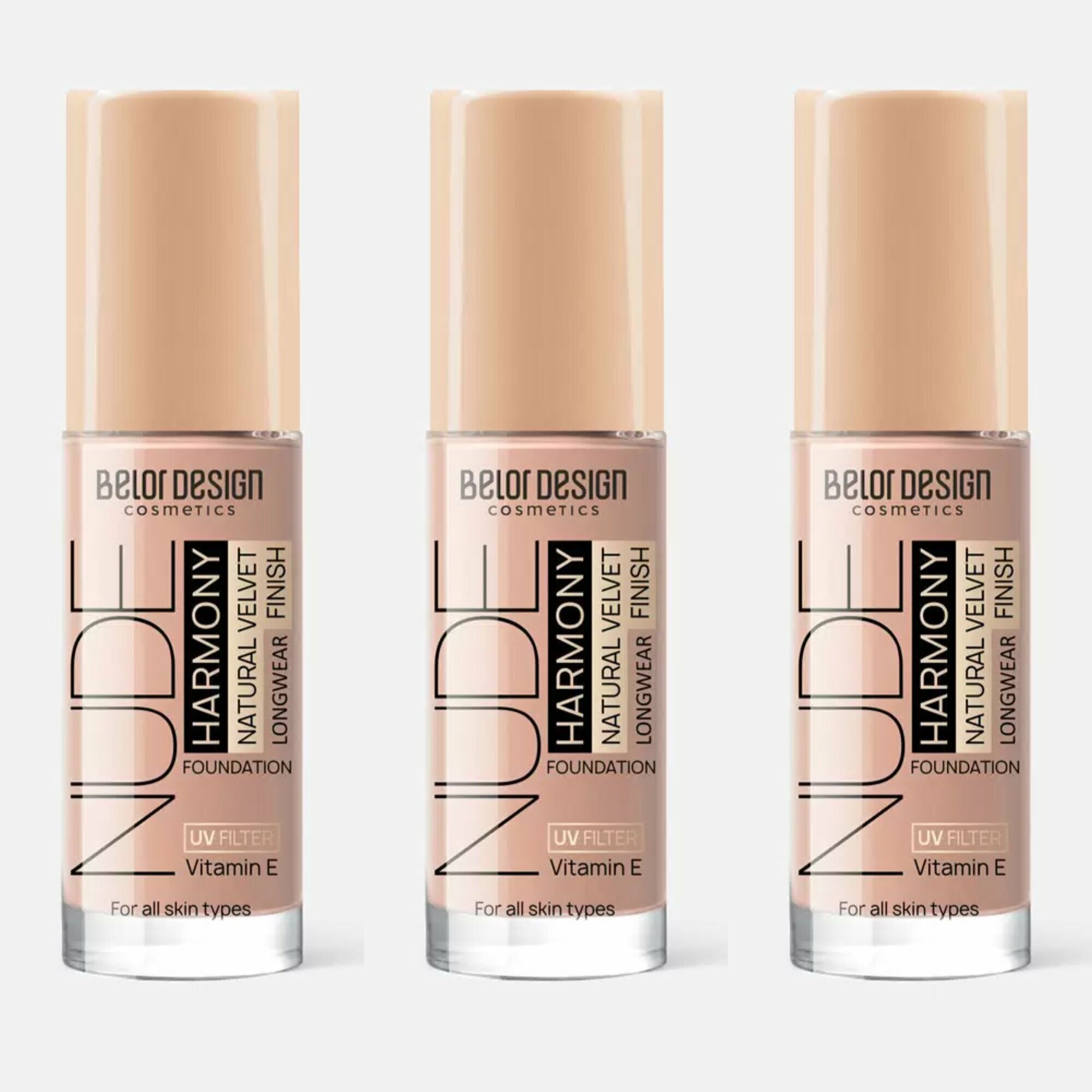 Тональное средство BelorDesign, Крем, Nude Harmony, тон 204 Natural, естественный эффект, 30 г, 3 шт