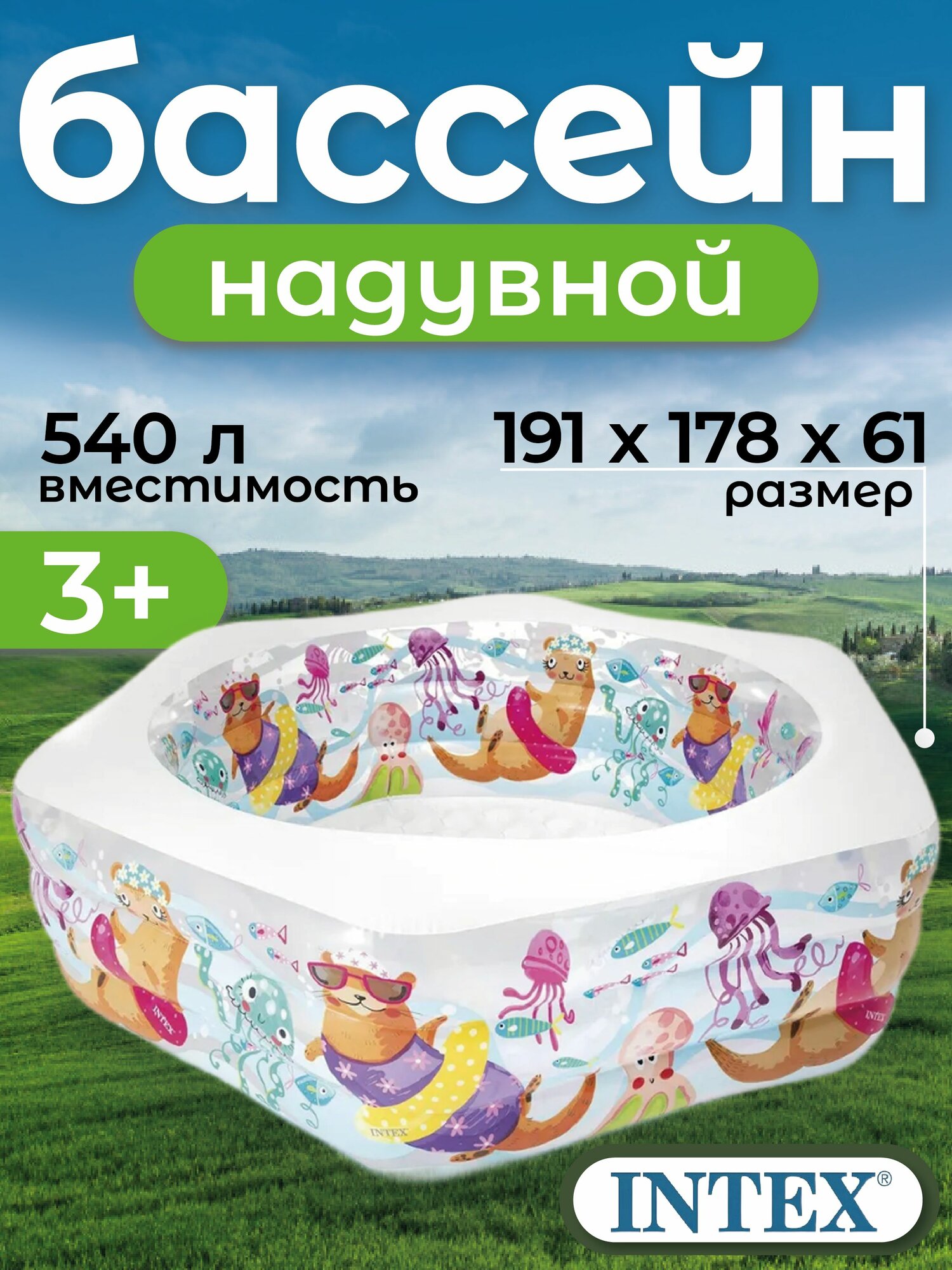 Бассейн надувной, детский Intex 56493, 191x178x61, от 3 лет, 540л
