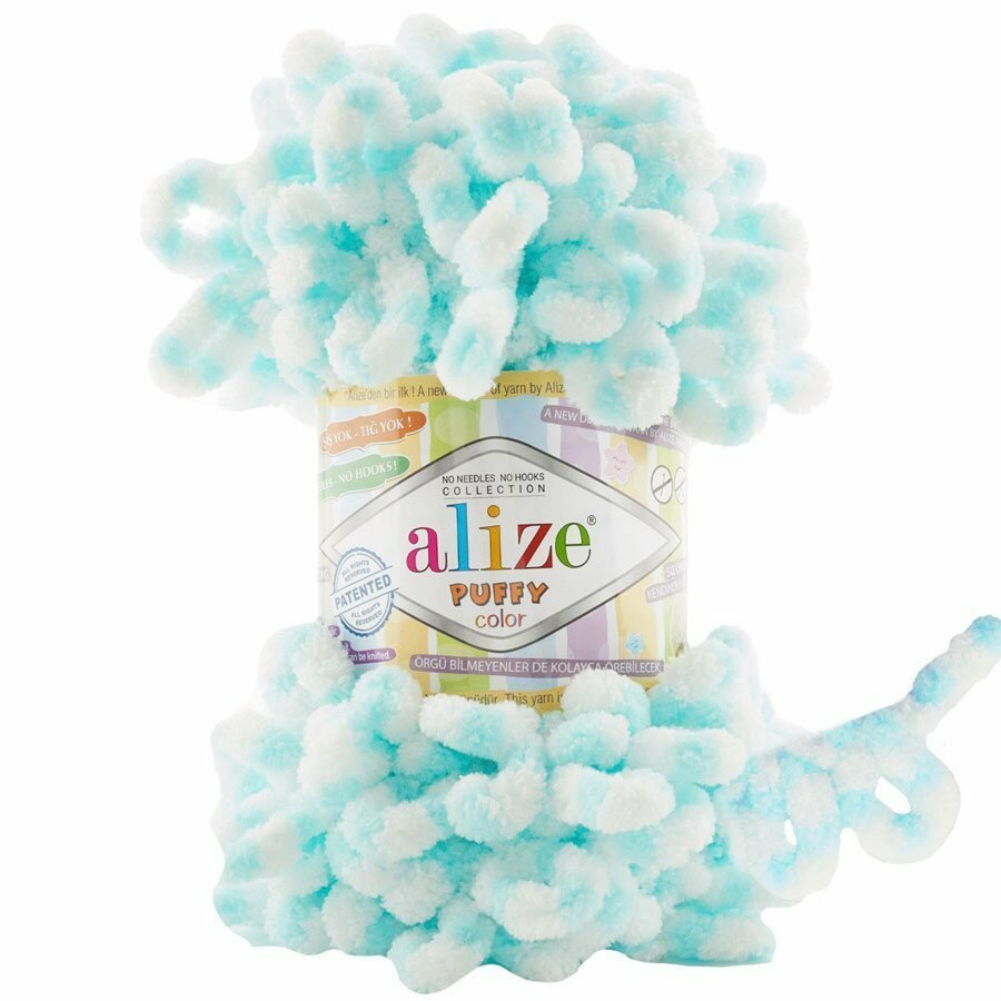 Пряжа Alize PUFFY COLOR 6493 бел/мятный (5 мотков)