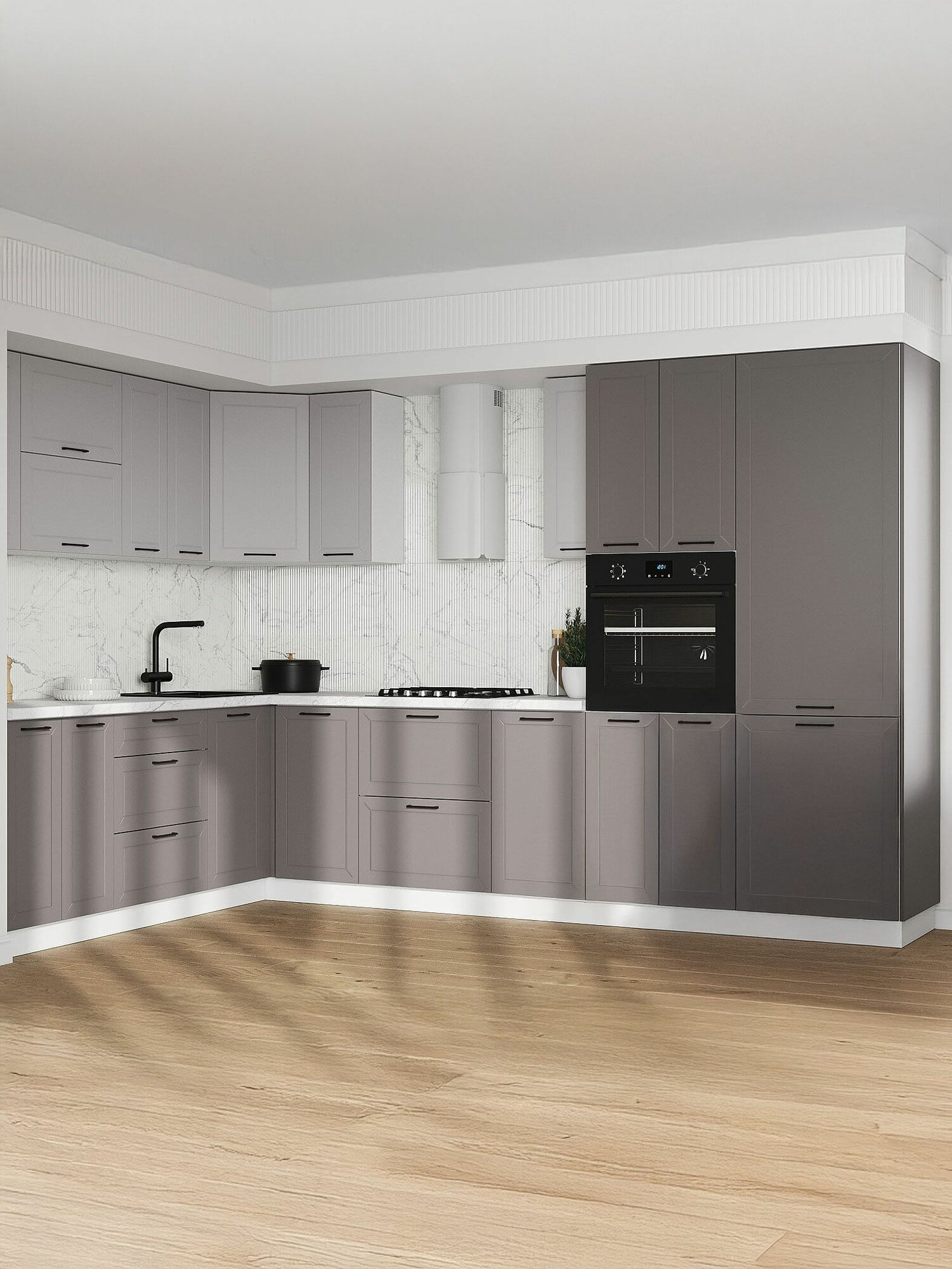 Кухонный гарнитур Сектор 3.2х2.2 м, мебель для дома и кухни, Белый / Грей / Нео