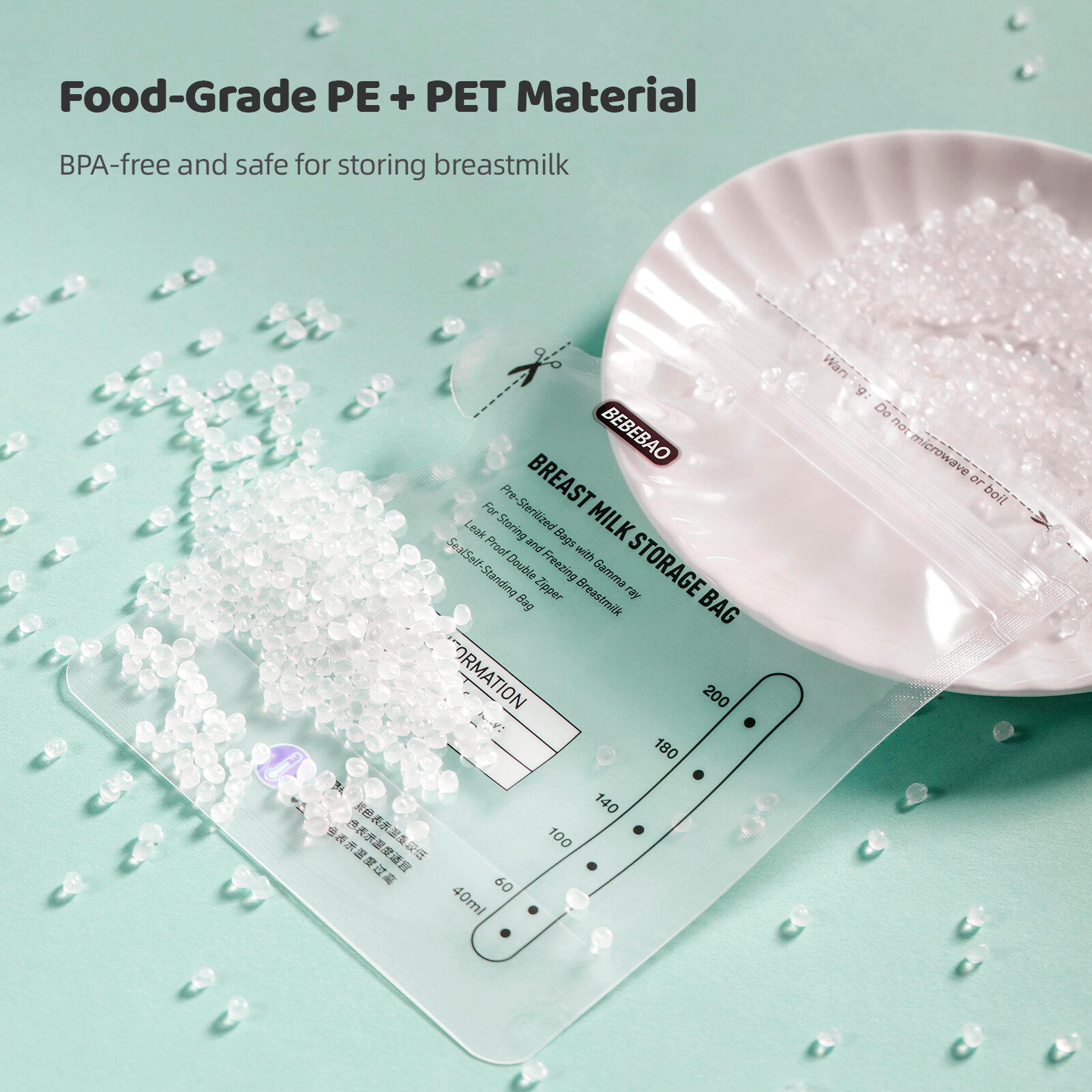 Одноразовые пакеты для хранения грудного молока BEBEBAO, 200 мл. Пакеты для хранения грудного молока для кормления грудью, с двойной застежкой-молнией, герметичные, предварительно стерилизованные, без бисфенола-А, 10 шт.