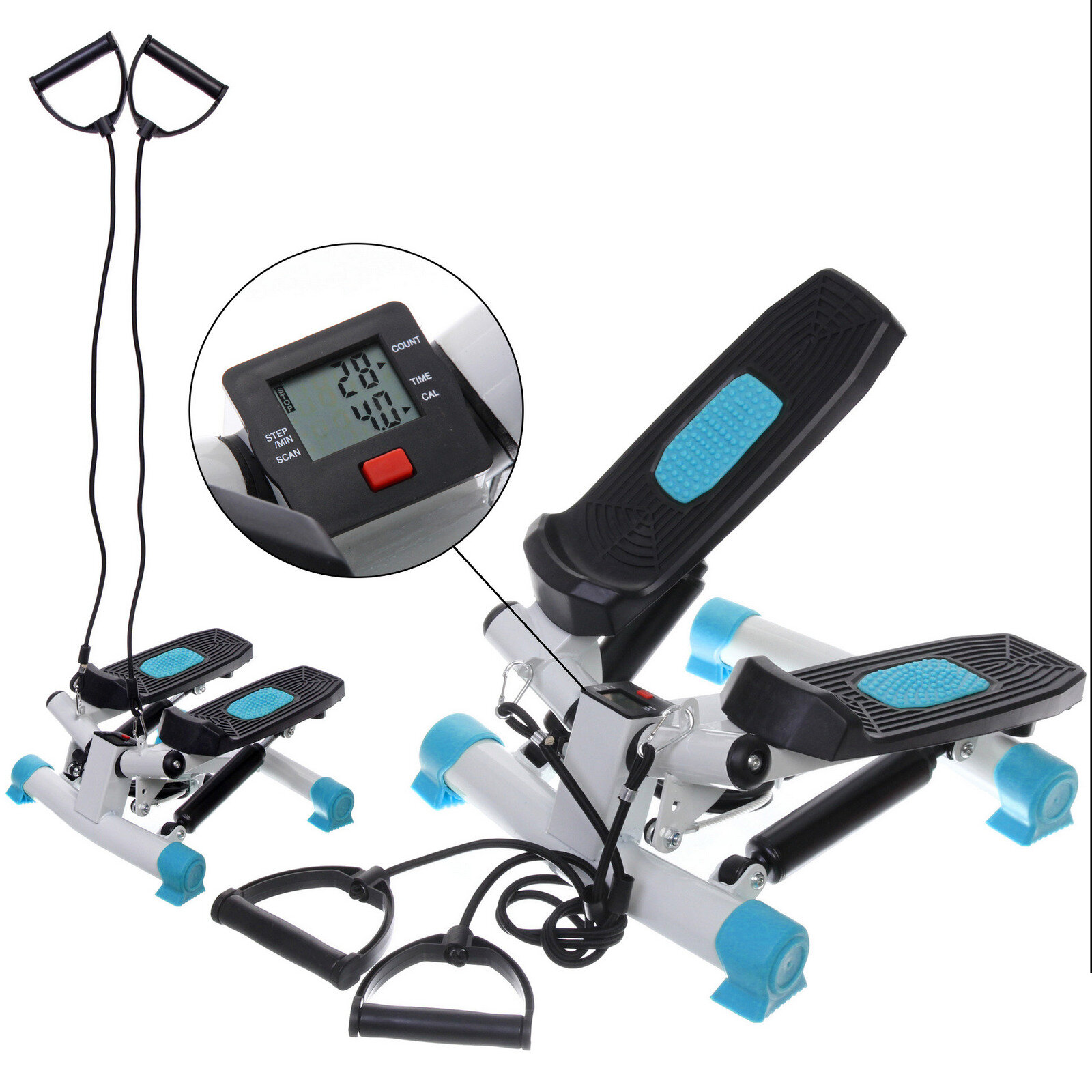 Кардиотренажер, мини-степпер, с эспандерами, для дома, антискользящие педали, голубой
