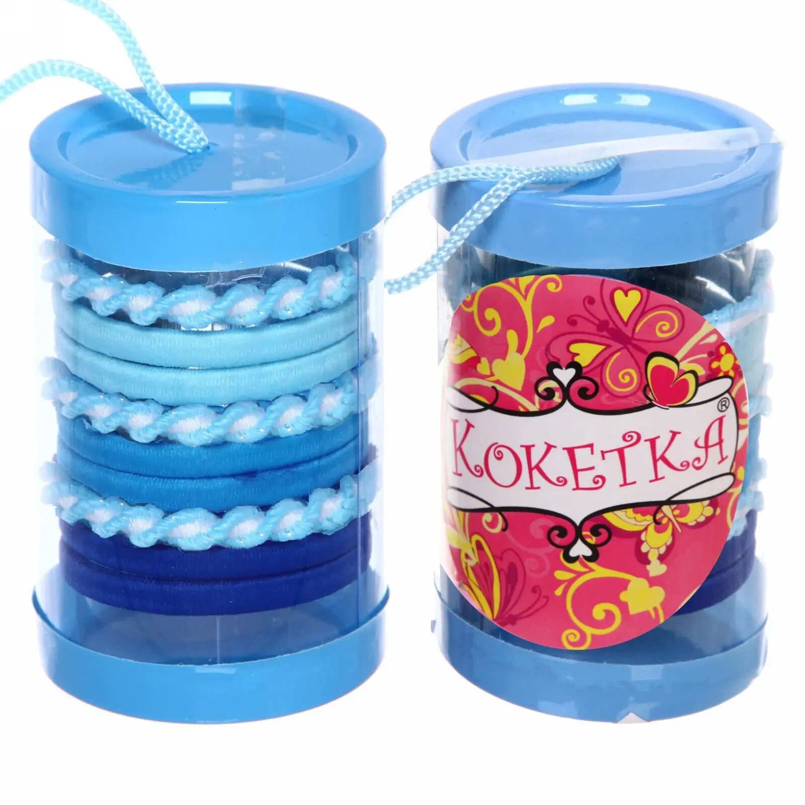 Резинки для волос детские в тубе 9шт «Кокетка», голубые/синие, d-4см