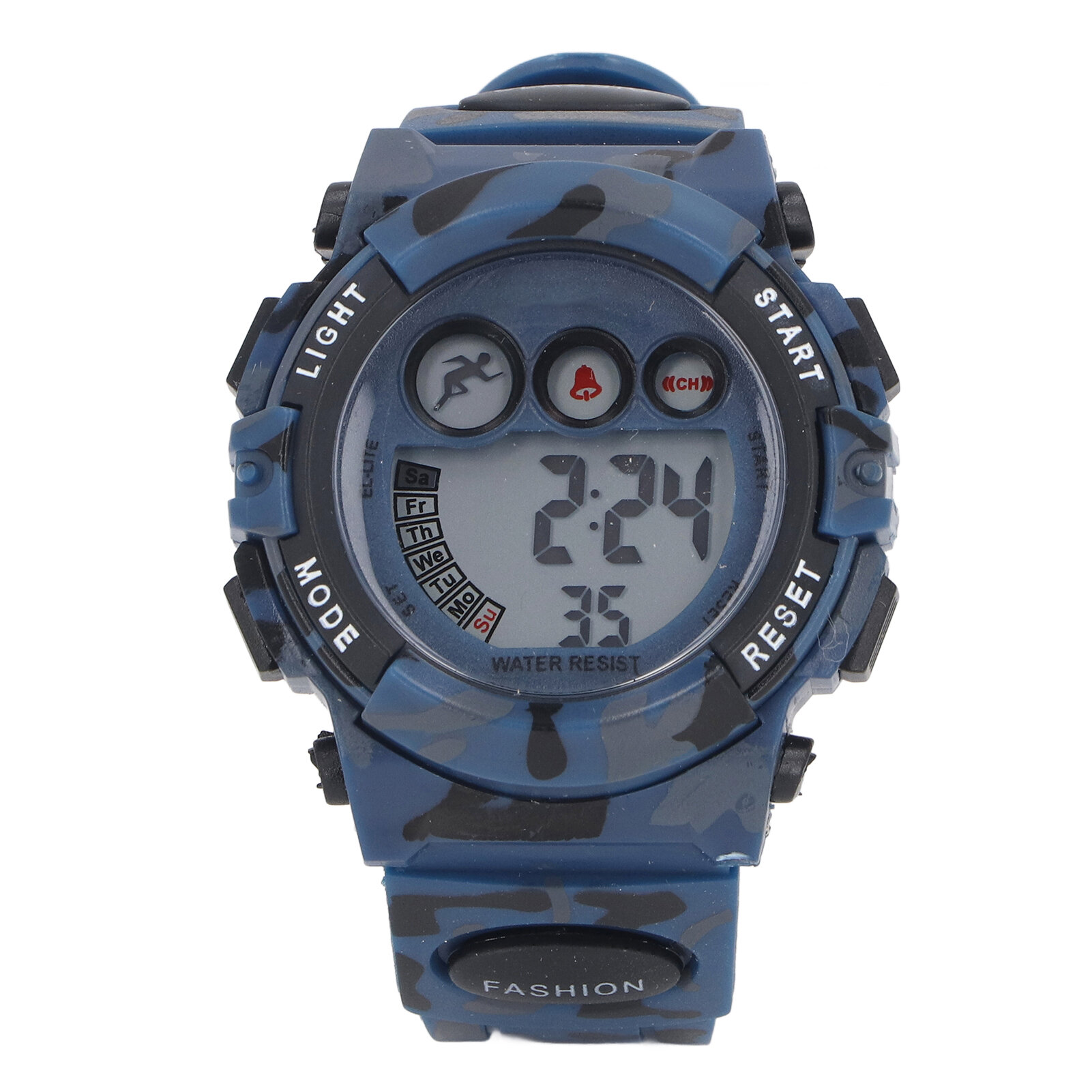 Kids Camouflage Digital Watch Alarm Clock Date Display Split Time On 12/24 Hour 7 Colors LED Backlight 50m Waterproof for Boys Aged 5‑17 Years Old Blue
