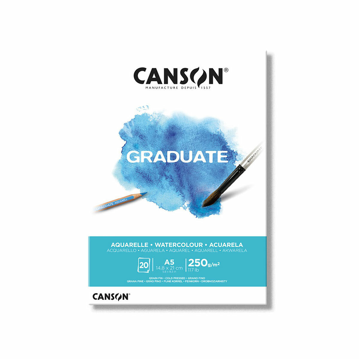 Canson Graduate альбом 250 г/м2 A5 14.8×21 см склейка с одной стороны 20 л мелкозернистая