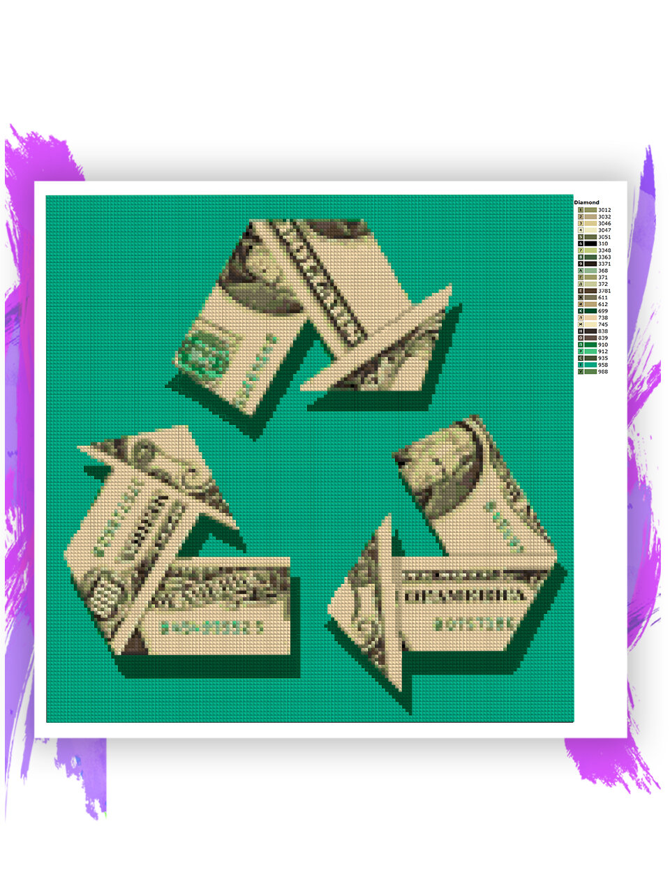 Алмазная мозаика без подрамника - вышивка - Денежный код 40 х 40 см