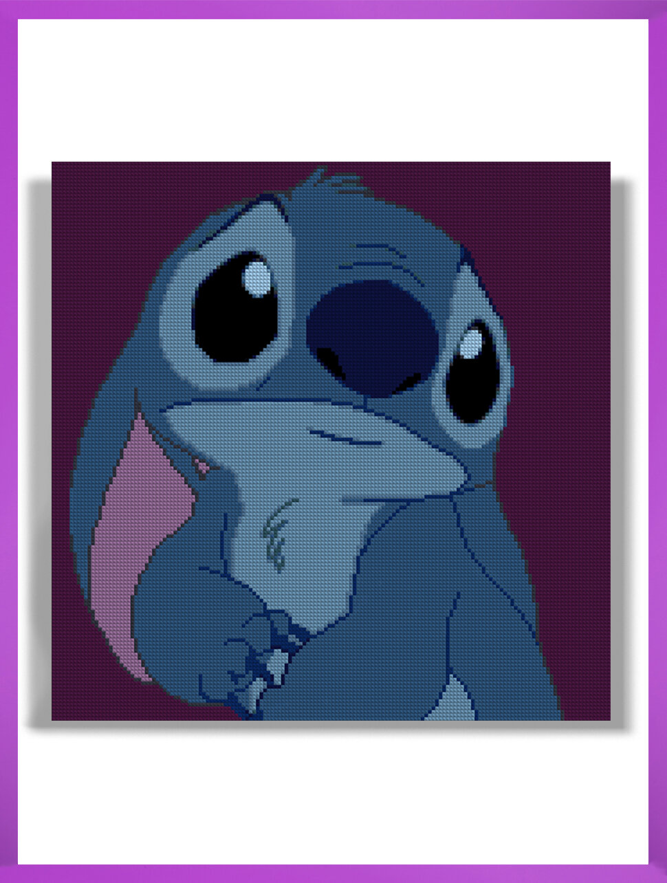 Алмазная мозаика на подрамнике - вышивка - Печальный Стич 40 х 40 см