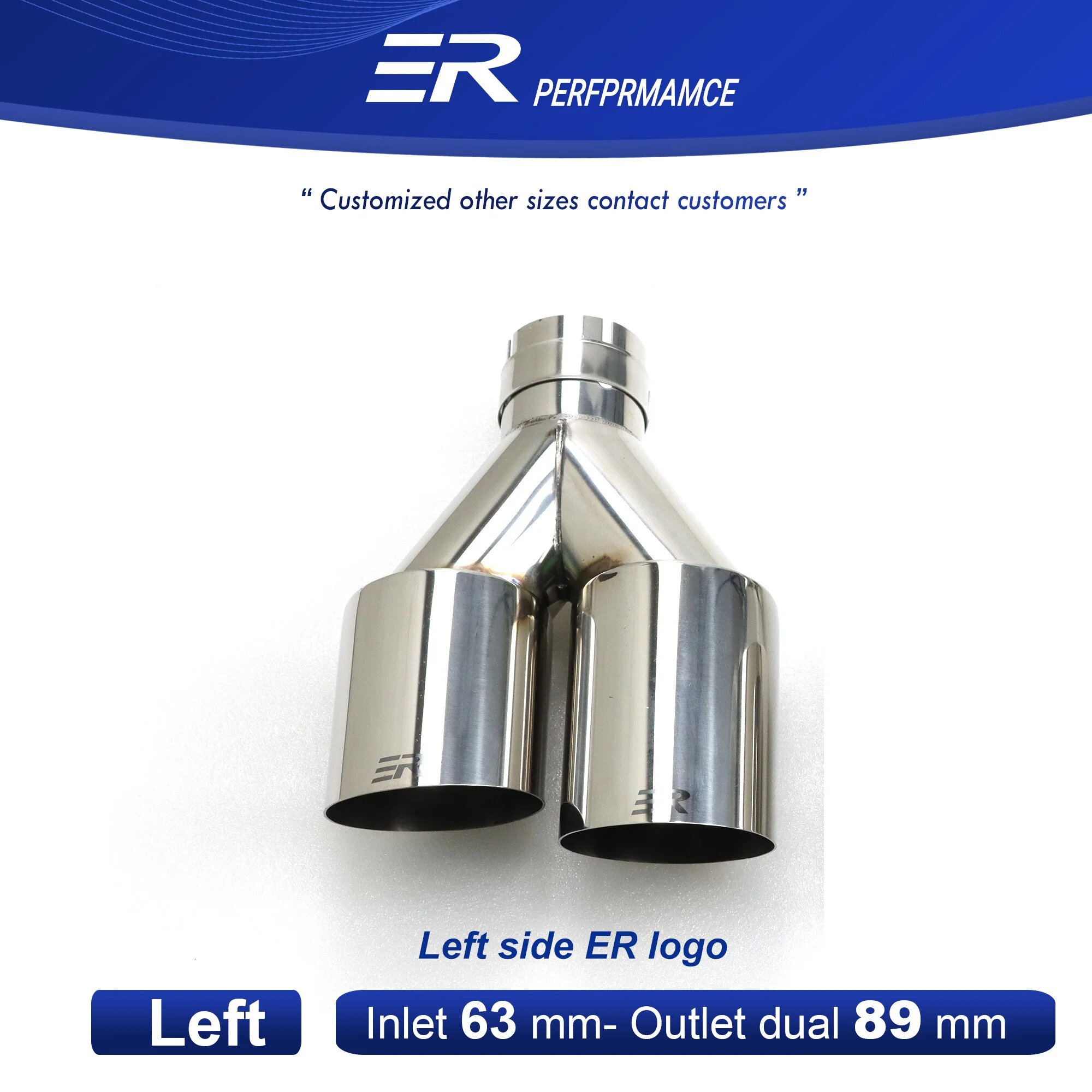 Универсальный двойной выхлопной наконечник ER из нержавеющей стали, Модернизированная Автомобильная выхлопная система pupular, глушитель, задняя труба, двойная насадка ER Left 63-89mm