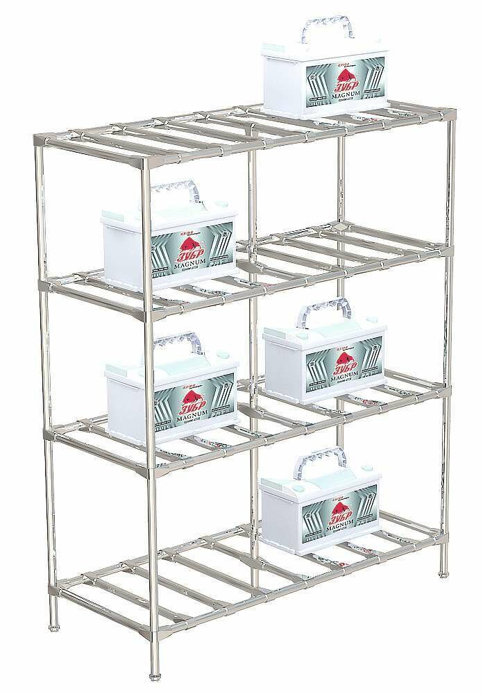 Хромированный стеллаж для аккумуляторов №1. Производитель товара - компания ТОБ.