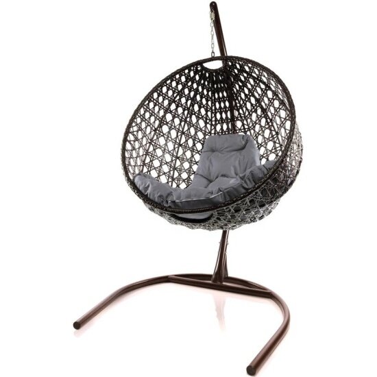 Подвесное кресло кокон M-group круг люкс с ротангом коричневое+серая подушка