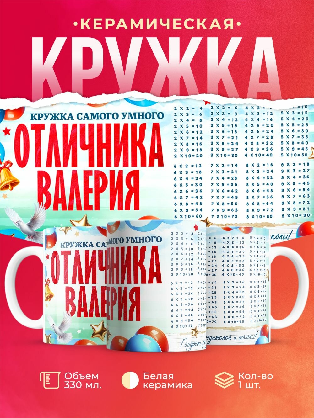Кружка "Отличник", керамика, 330 мл, использование в СВЧ, посудомойке