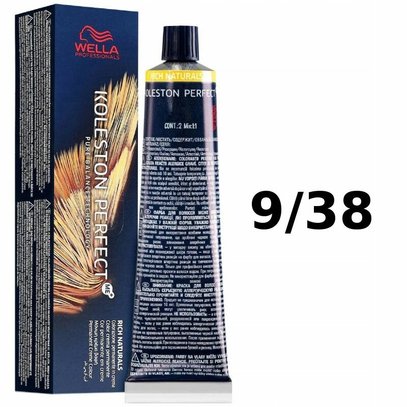 Wella Koleston Perfect ME+ 9/38 Светлая сепия/очень светлый блонд золотой жемчуг Стойкая крем-краска для волос, 60 мл