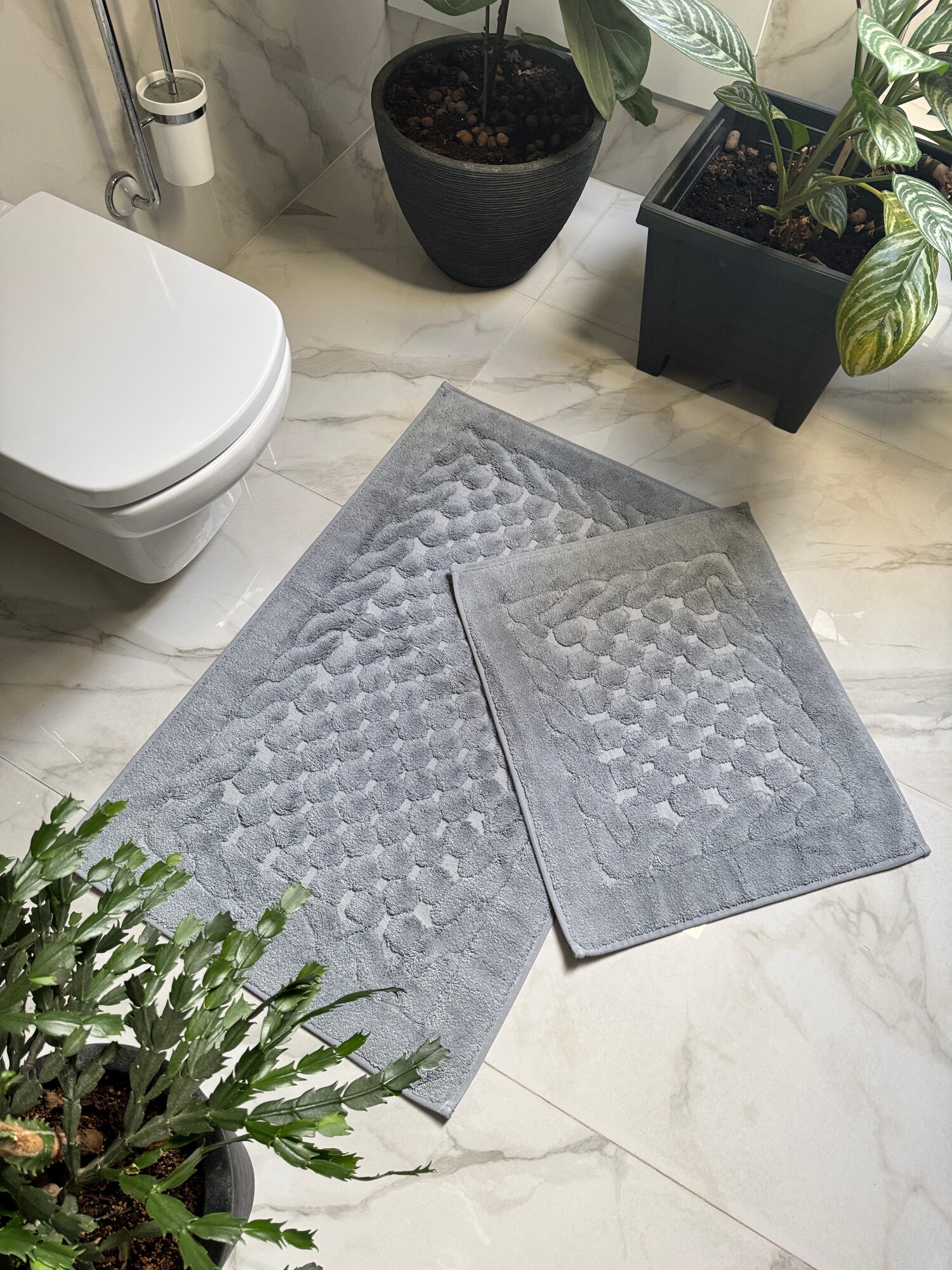 Набор ковриков 2 шт для ванной и туалета на пол Natali's Carpets, хлопок, латексное напыление, 100х60/60х50см Турция, серо-голубой